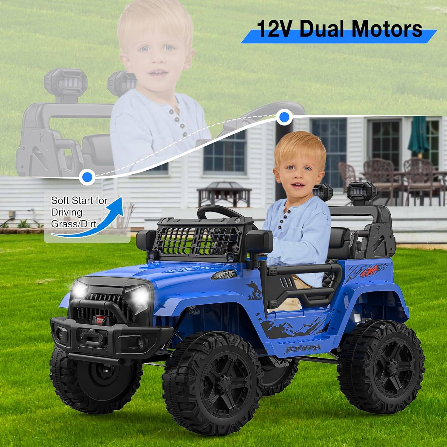 Jojoka 12V Kids Electric Ride On Truck, Parental Remote, Spring ...