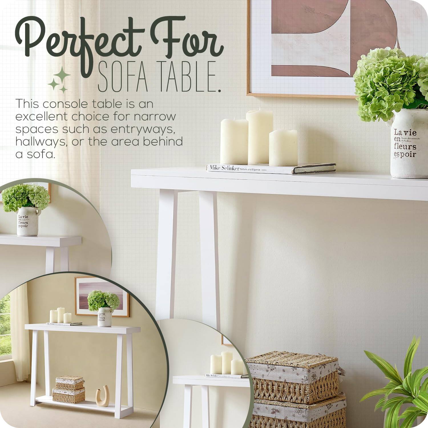 Kings Brand Furniture Emma Narrow Console Table with Lower Shelf White ...