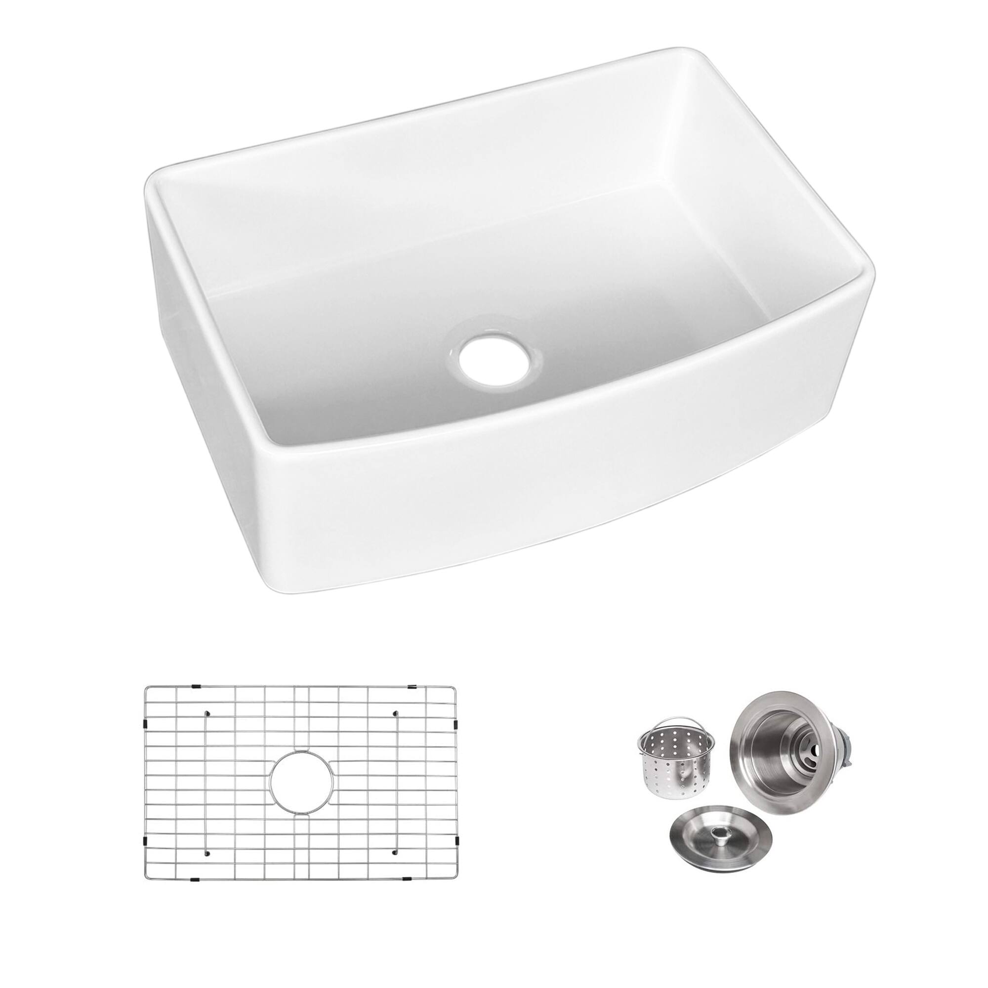 ELEMENT ACE 33 Inch Farmhouse Arch Front Single Bowl Fireclay Kitchen ...