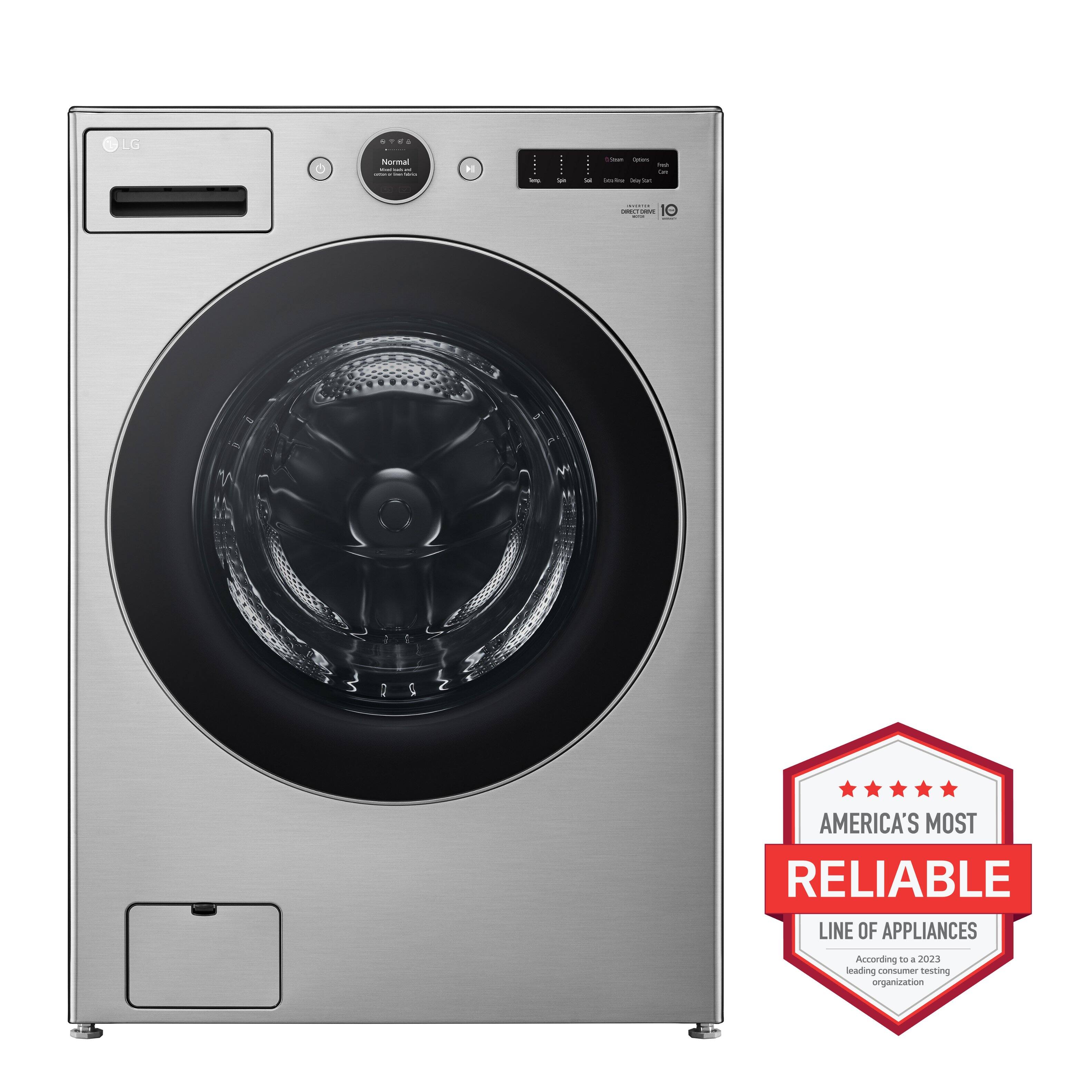 LG 4.5 Cu. Ft. High Efficiency Stackable Smart Front Load Washer with Steam and and ezDispense ...