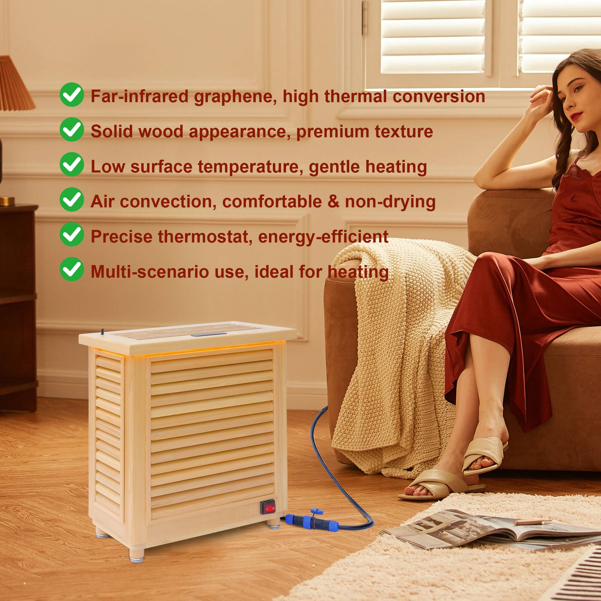 APRILSOUL Smart Sauna Heater Graphene Panel Canadian Hemlock Wood Touch ...