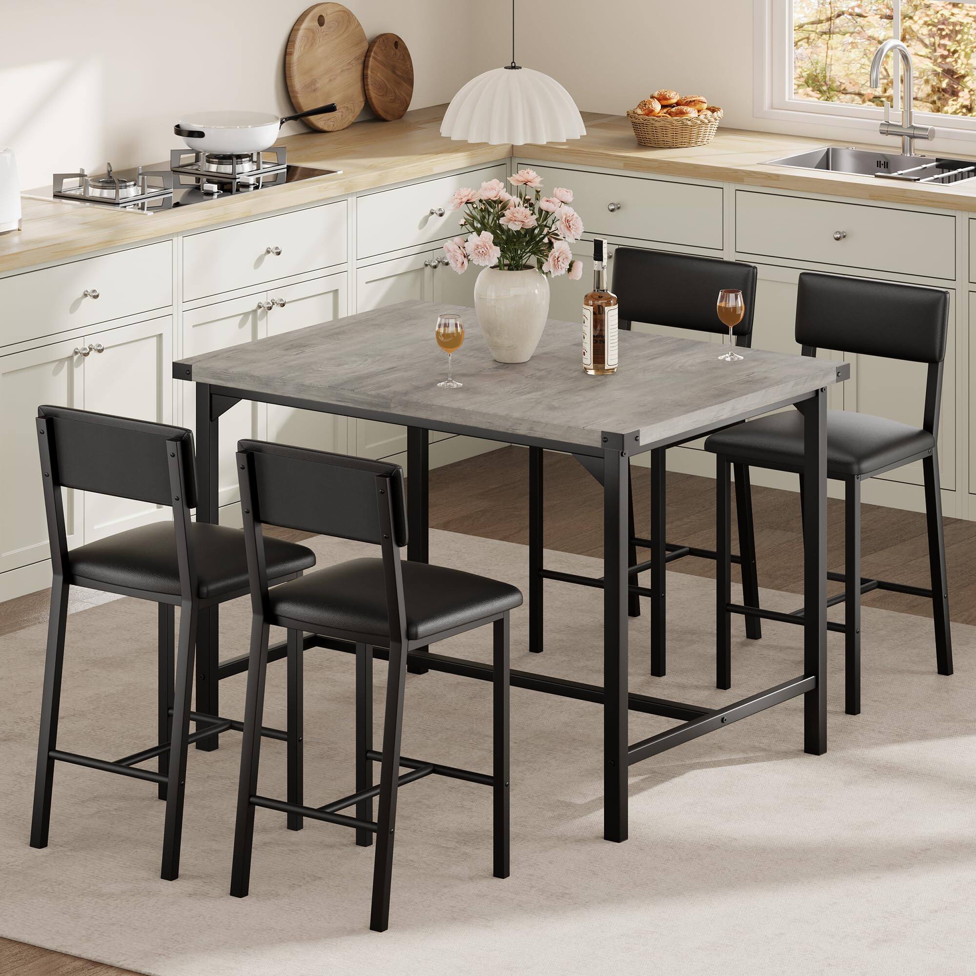 Babevy 5 Piece Dining Table Set for 4 with Footrest & Corner Protector ...