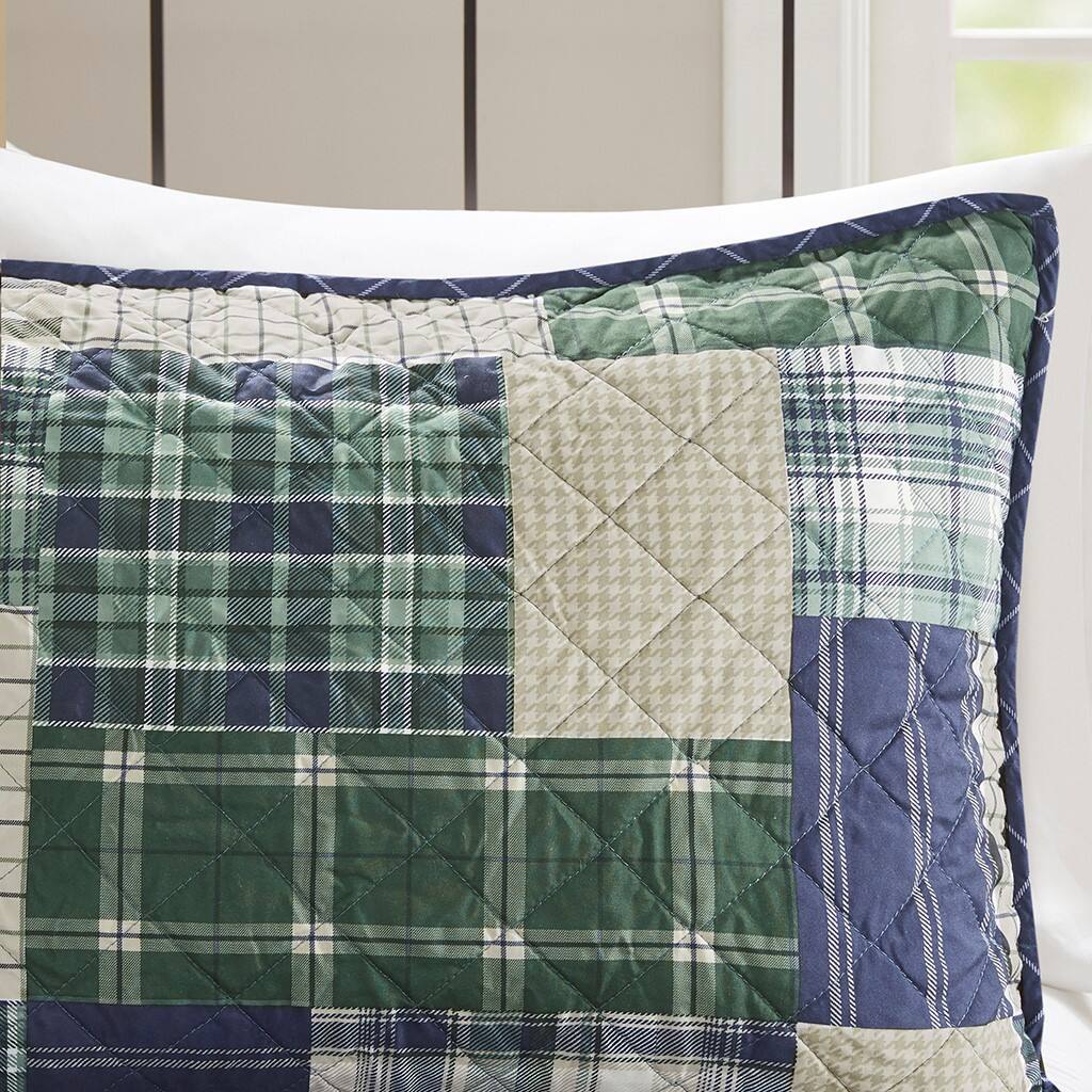 Gracie Mills Otha 3 Peice Plaid Reversible Quilt Set Green / Navy 5257 ...