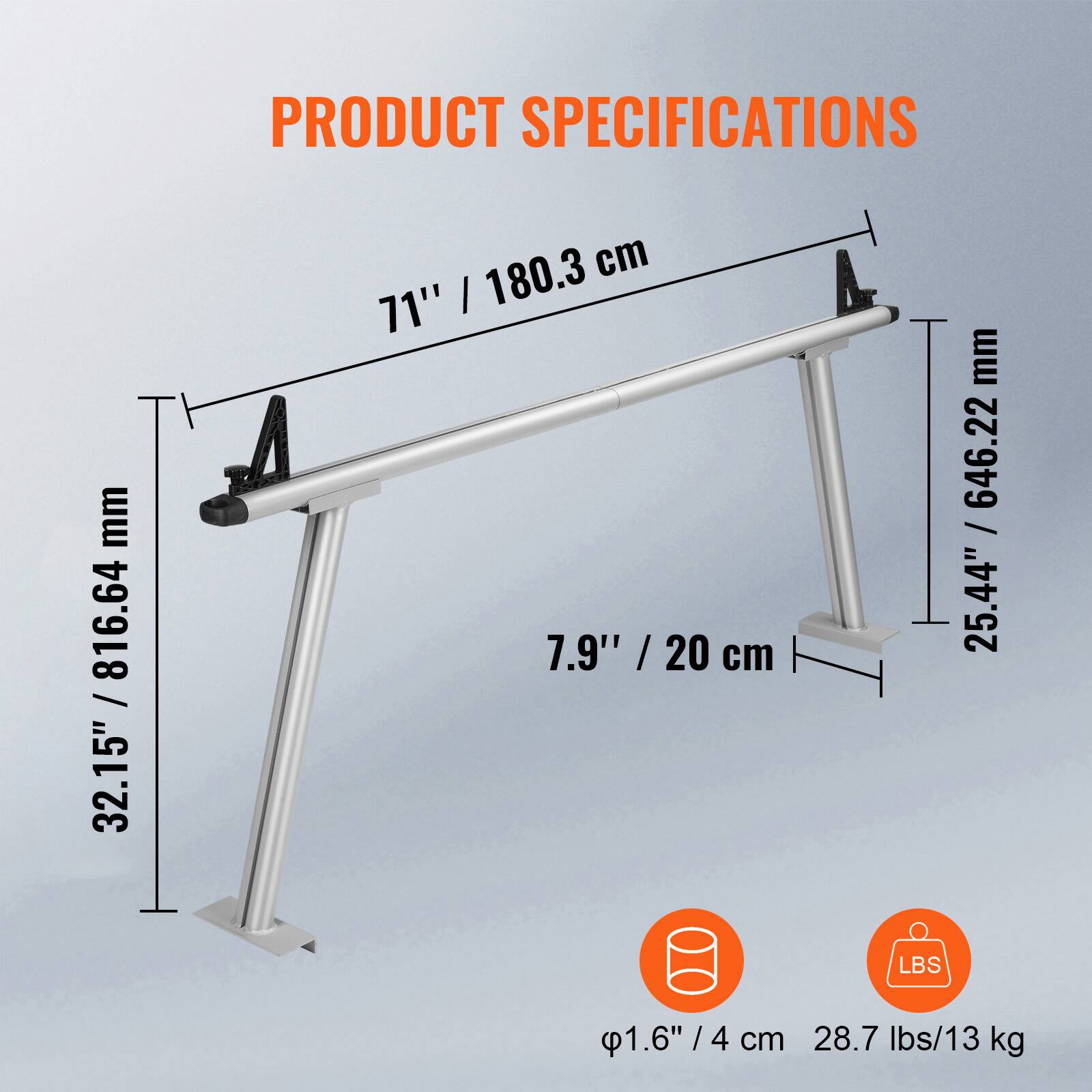 VEVOR Truck Rack, 800 lbs Capacity, 71"x32" Aluminum Ladder Rack for ...