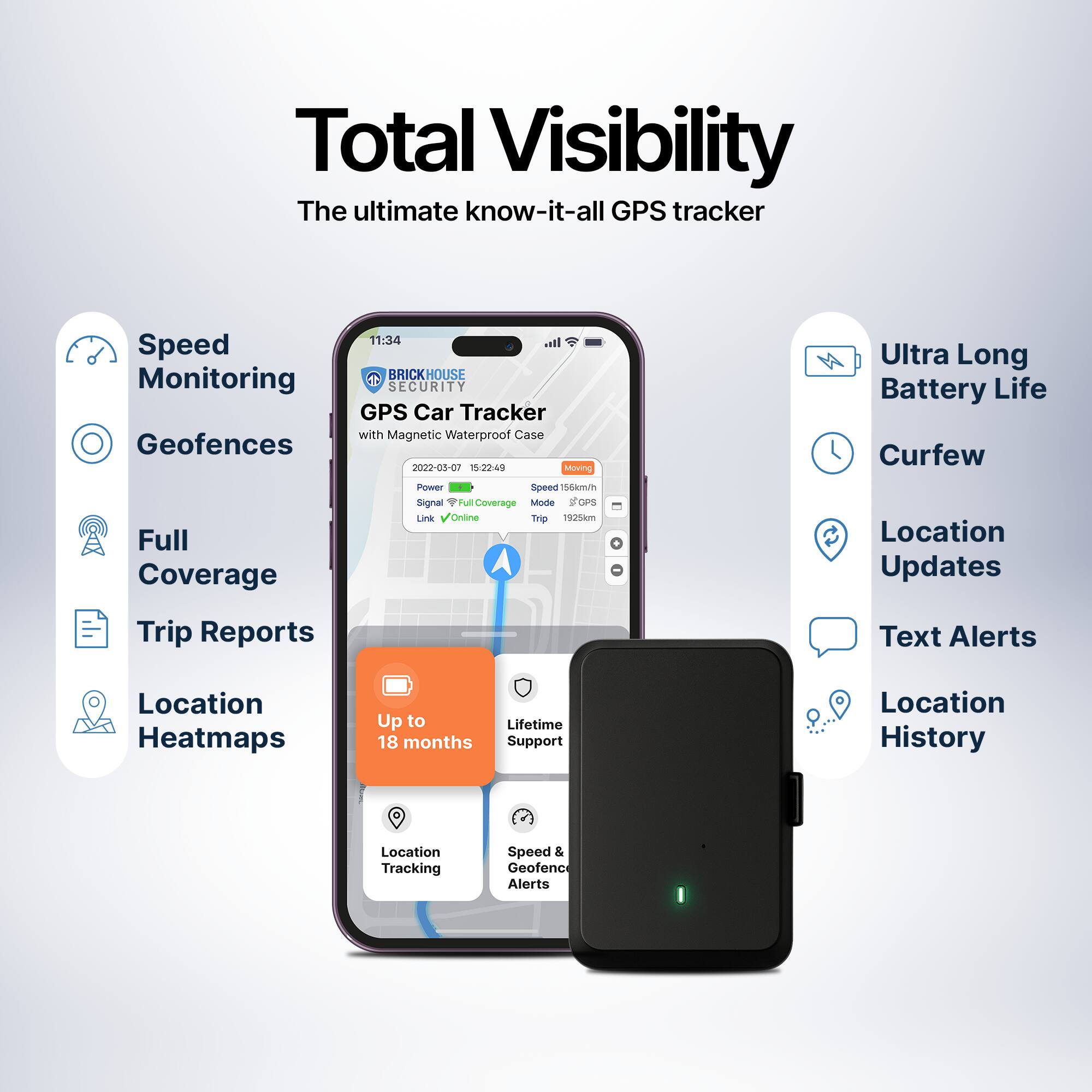 BrickHouse Security EON Odyssey 18 Month Long Life GPS Tracker for Vehicles & Assets ...