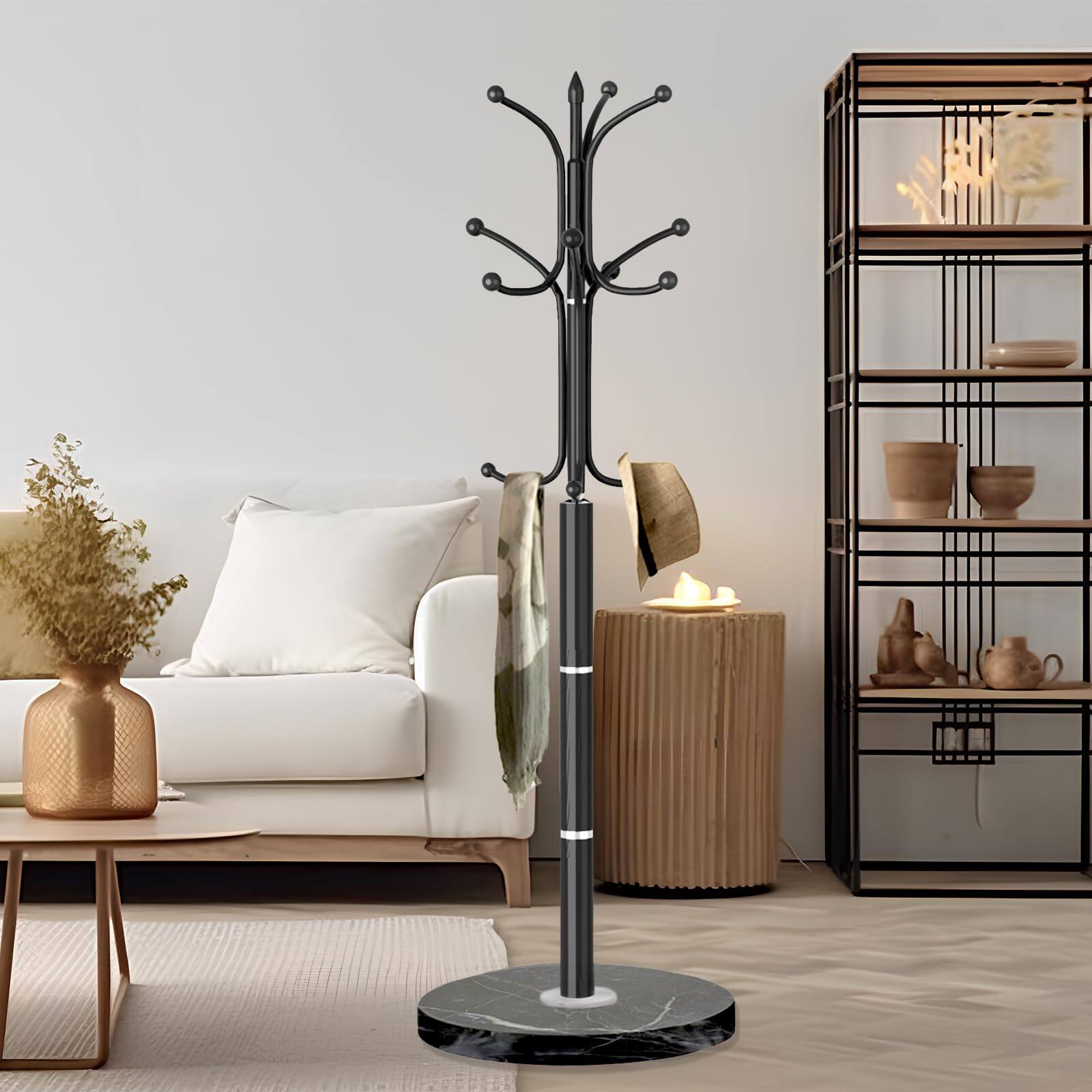 Hirose Alice Coat Rack with Natural Marble Base Metal Modern Coat Racks ...