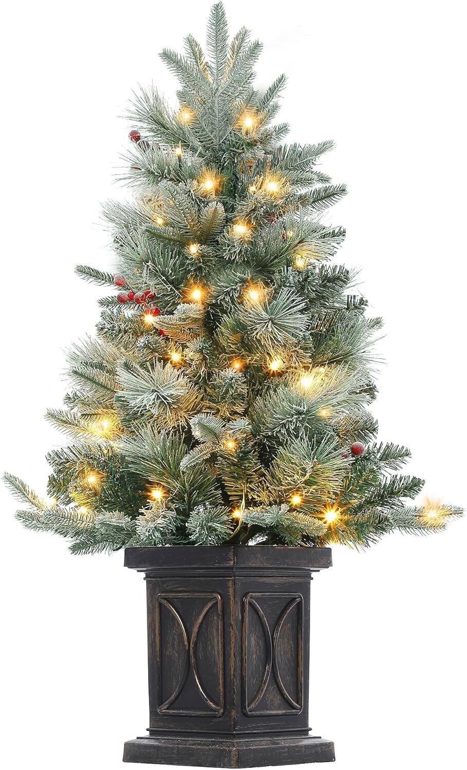 GARVEE 3FT Prelit Christmas Xmas Tree Flocked Snow 78 Warm White LED ...