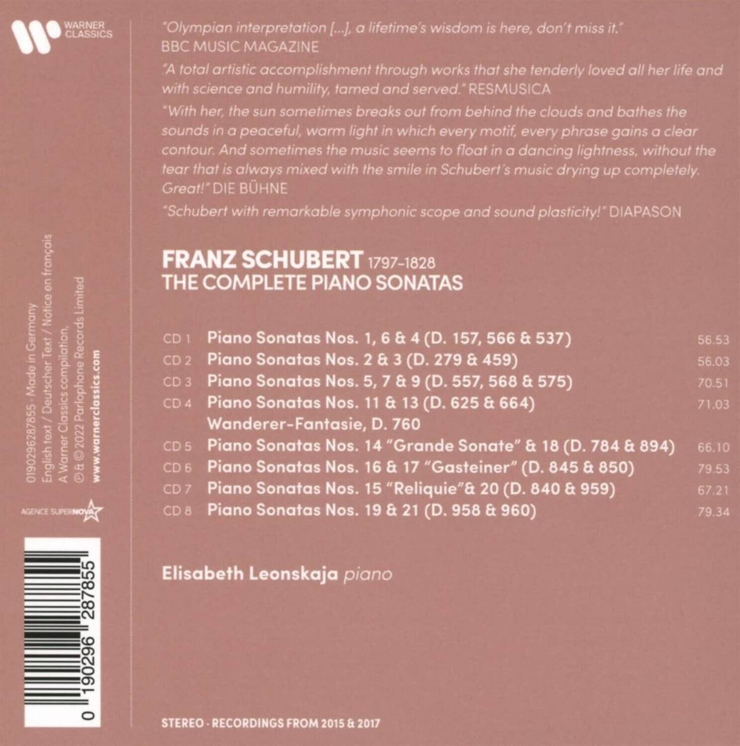 Elisabeth Leonskaja Schubert: The Complete Piano Sonatas, Wanderer Fantasy COMPACT DISCS [CD ...