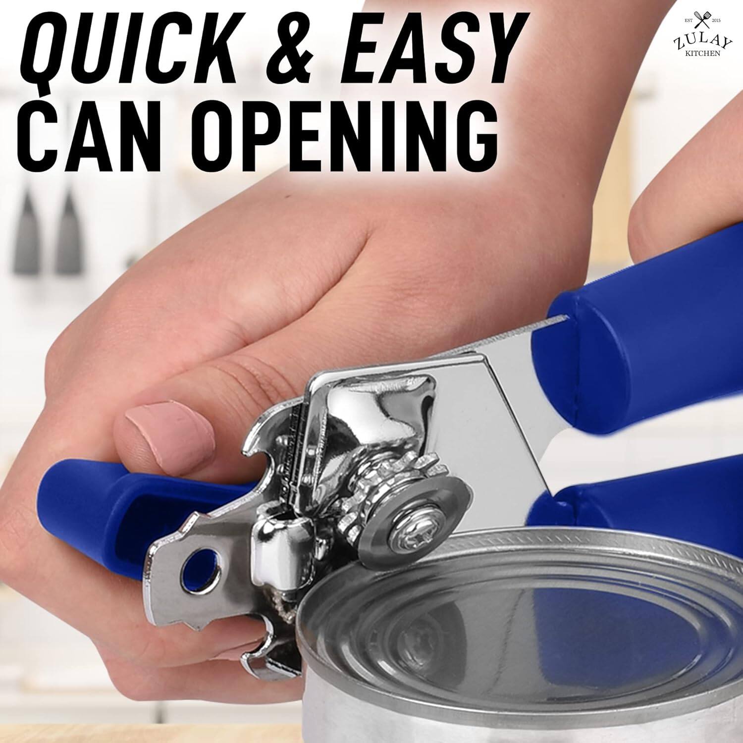 Zulay Kitchen Manual Can Opener Smooth Edge Cut Stainless Steel Blades ...