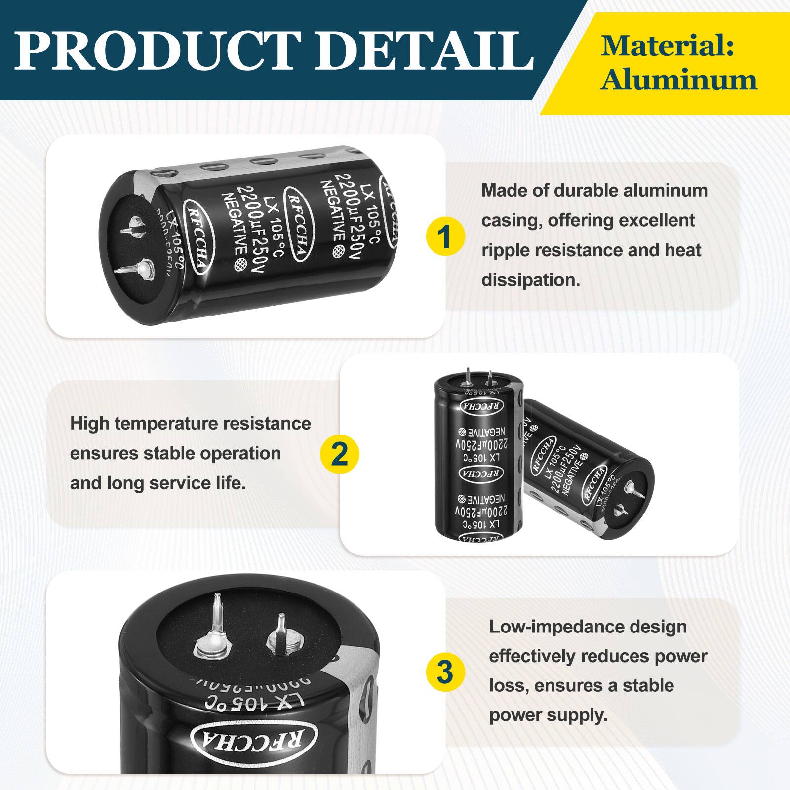 Unique Bargains 250V 2200uF Snap in Electrolytic Capacitor, 2 Pin, 61 ...