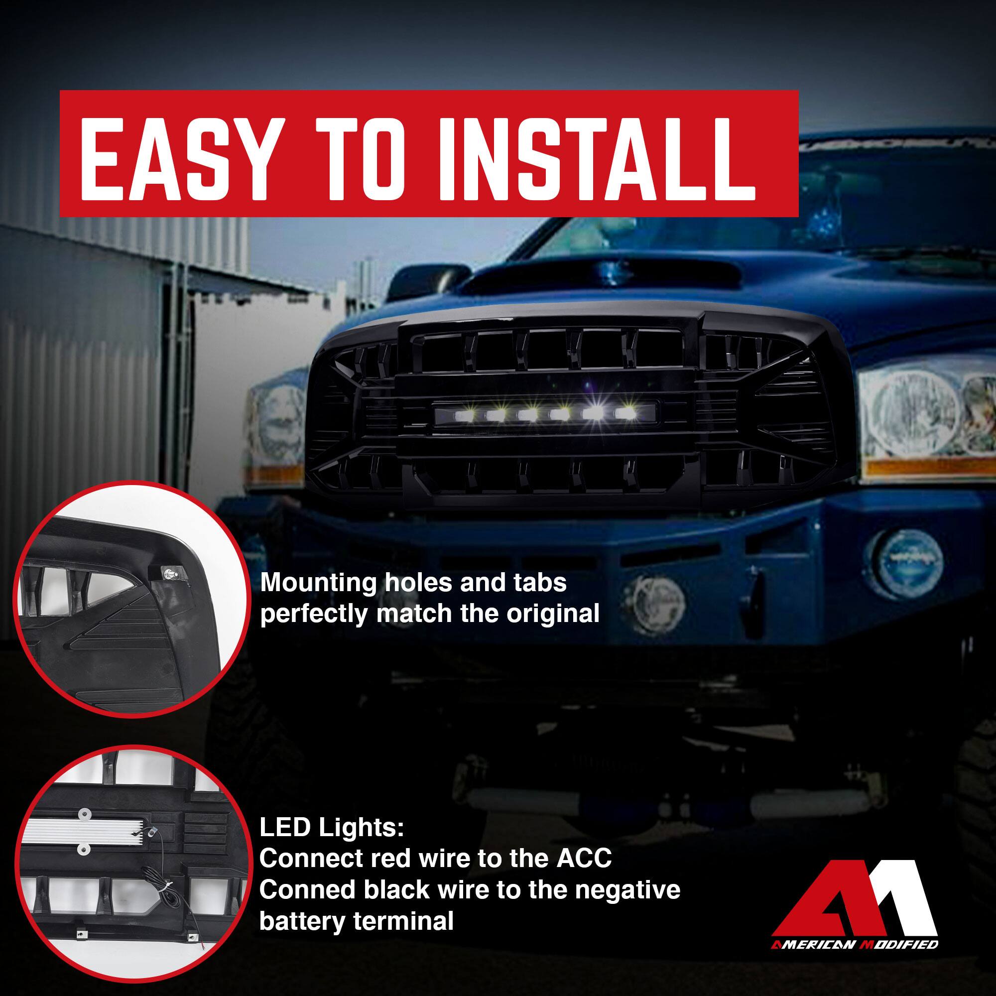 AMERICAN MODIFIED Armor Grille for 2006 to 2008 Dodge Ram 1500 Glossy ...