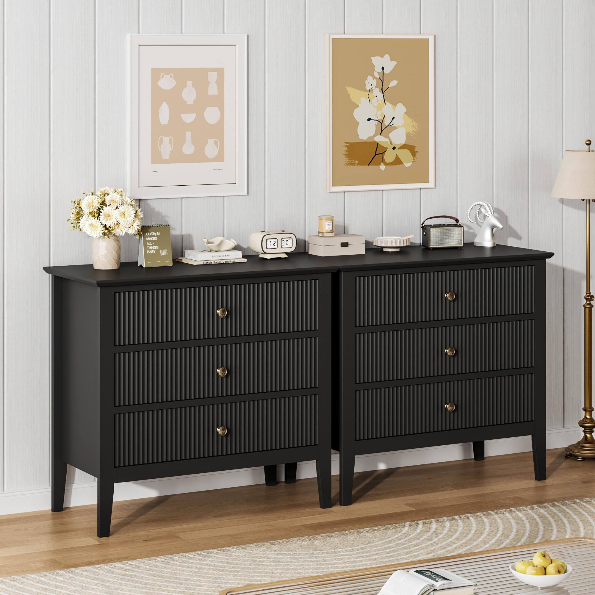 Jojoka Modern 3 Drawer Fluted Dresser for Bedroom, Wide Wooden Chest ...