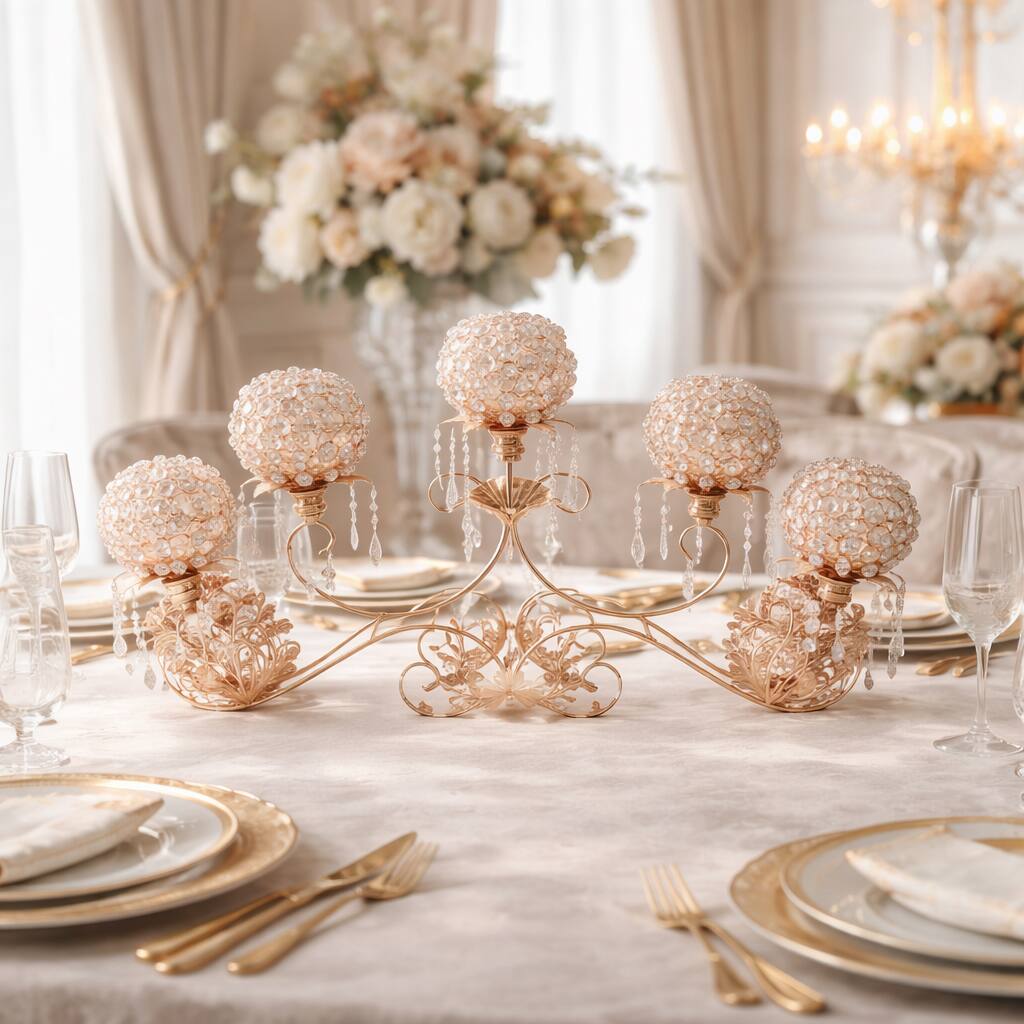 FC Design 26"W Ornate Shade Fixture w/ Faceted Golden Domes Candle ...