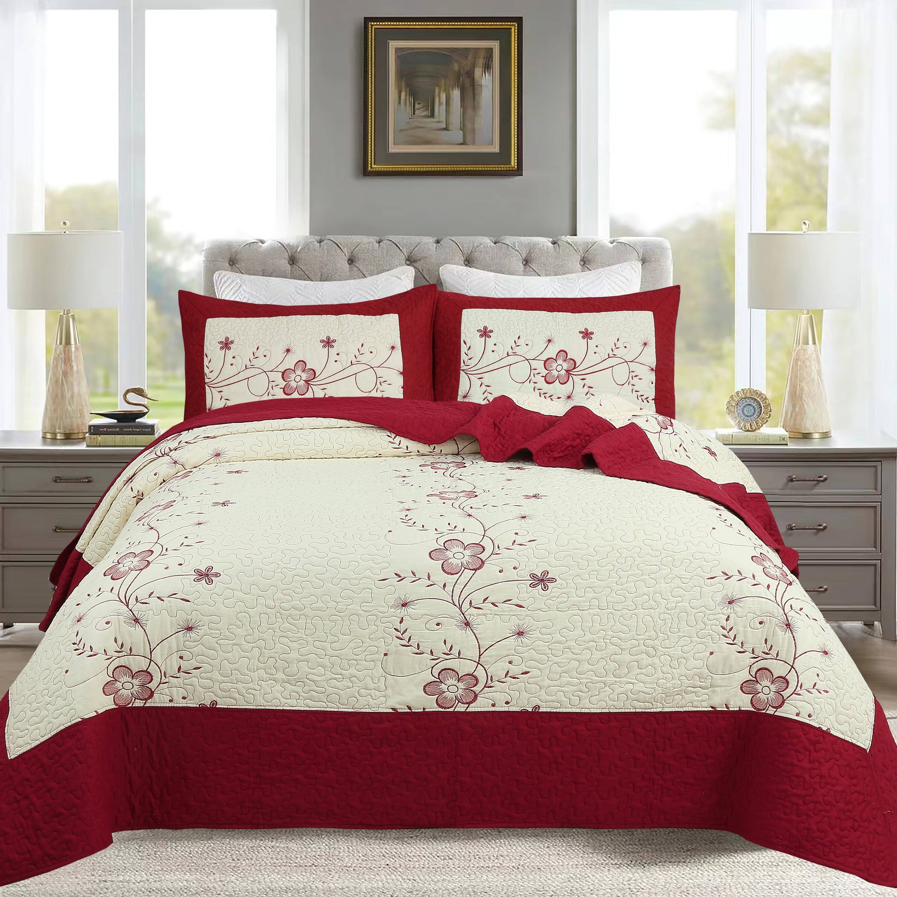 MarCielo 3 Piece Queen Size Embroidery Quilt Set Lightweight Bedspread ...