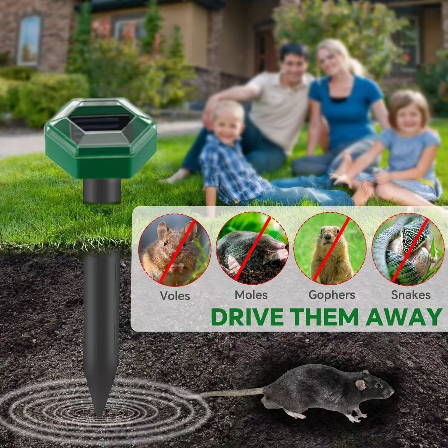 1pc Solar Powered Ultrasonic Repellent Spikes Drives away moles, snakes ...