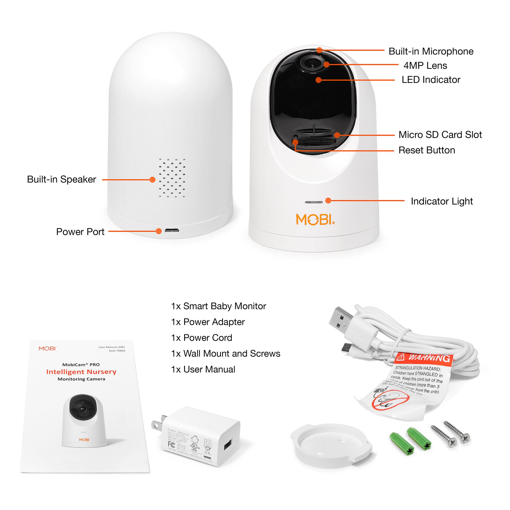 MOBI Cam PRO Intelligent Baby & Nursery Monitoring Indoor Pan, Tilt ...