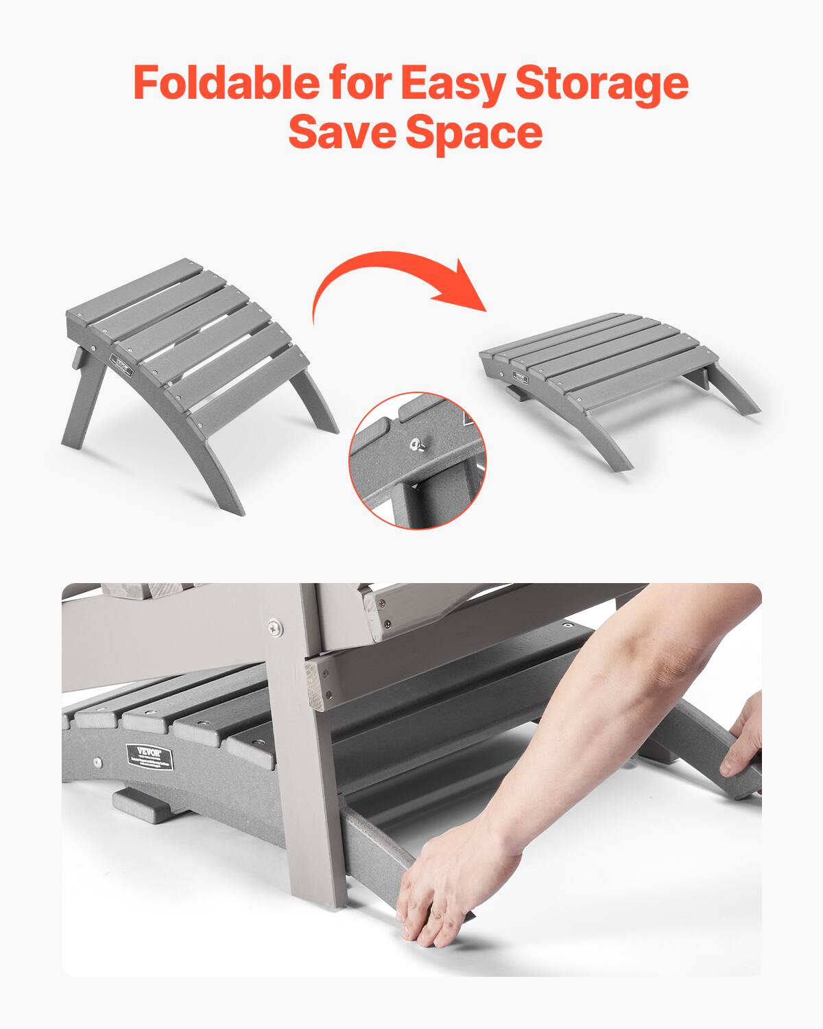 VEVOR Adirondack Ottoman, 21.5L x 18.9W x 14.8H Inch HDPE Plastic ...