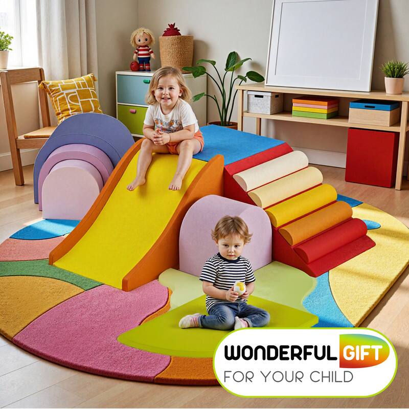 wowmax 3 in 1 Foam Climbing Blocks for Toddlers, Colorful Indoor Play Gym with Slide & Ball Pit ...