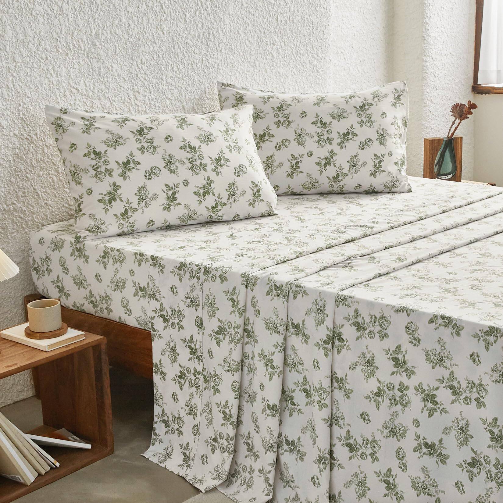 Fabibe Shabby Chic Bed Sheets 4 piece Sheet Set Floral Botanical ...