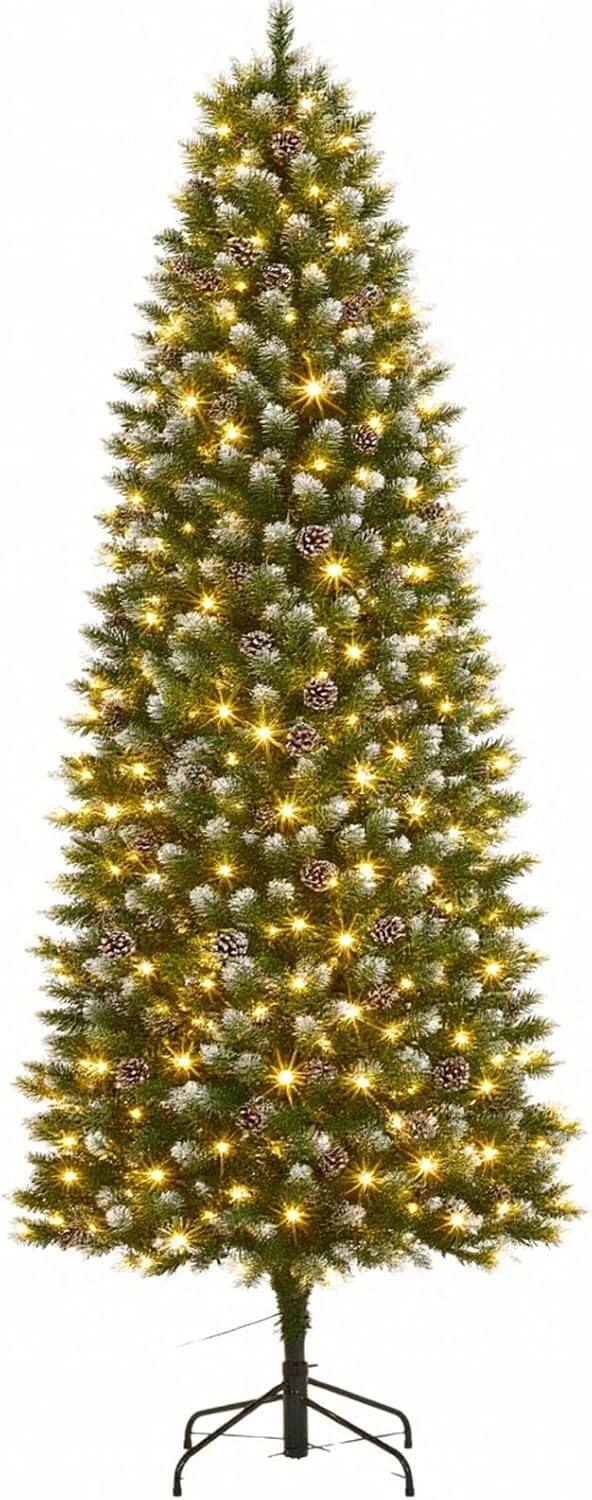 GARVEE 7.5 ft Pre Lit Pencil Christmas Tree, Slim Artificial Tree with ...