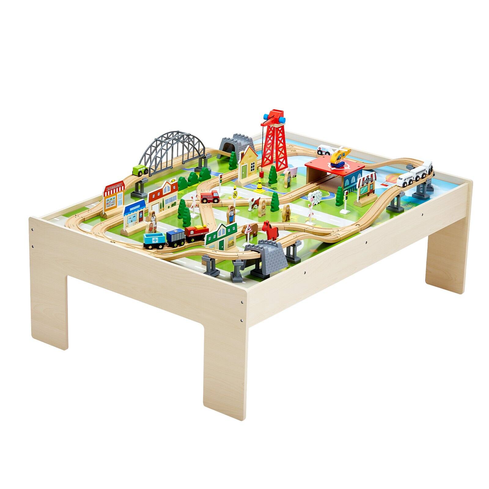 Glintex Wooden Train Table for Kids, 120PCS Activity Playset with ...