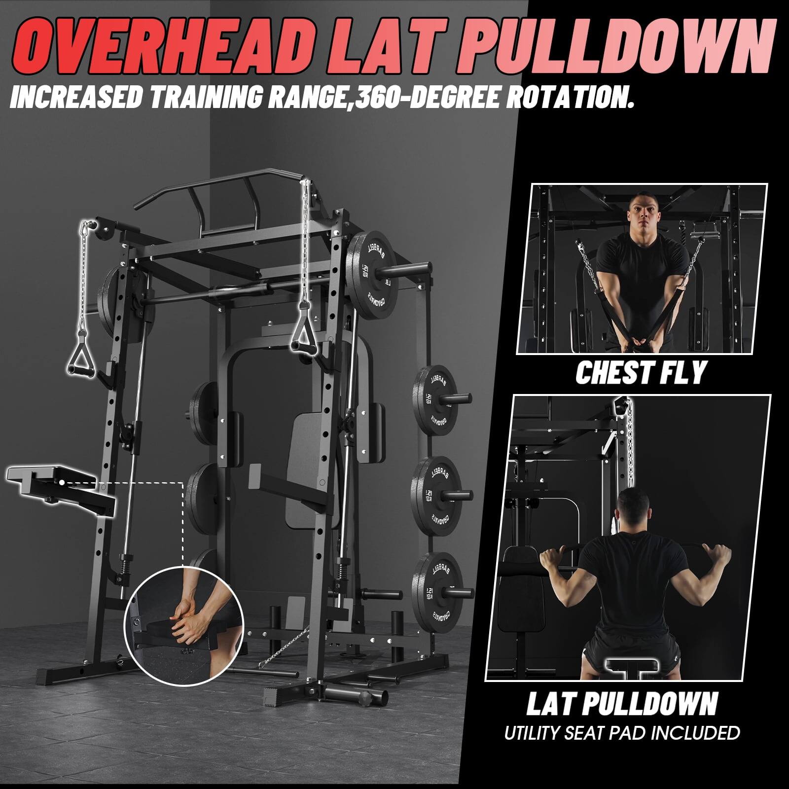 Mikolo Smith Machine, 2000LBS Power Cage Squat Rack, Chest Fly Machine ...