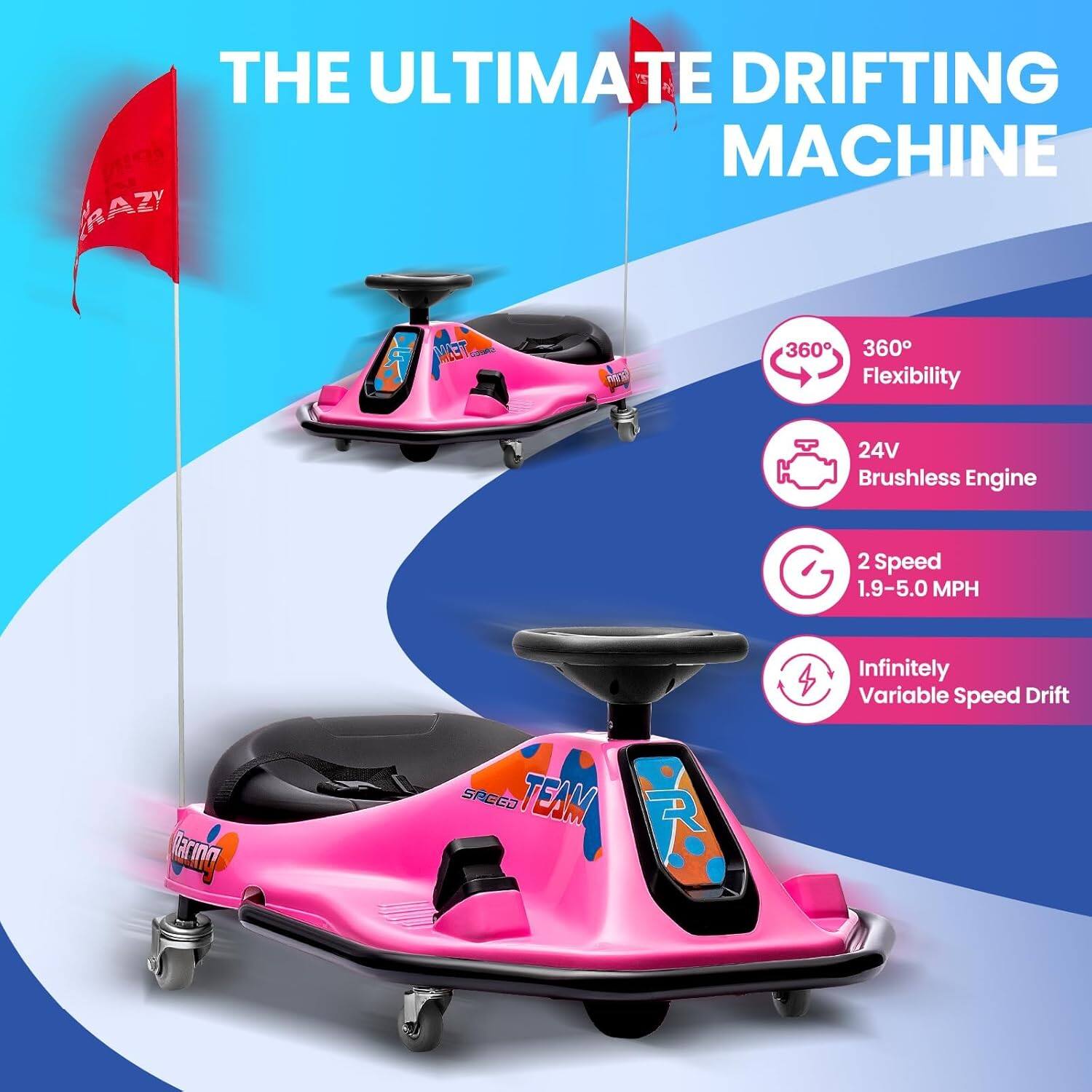 Jojoka 24V Kids Electric Drift Kart, 360° Spinning Ride On Car with 2 ...