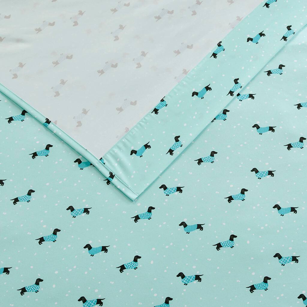 Gracie Mills Everett 85 gsm Printed Soft Microfiber Sheet Set Aqua Dogs ...
