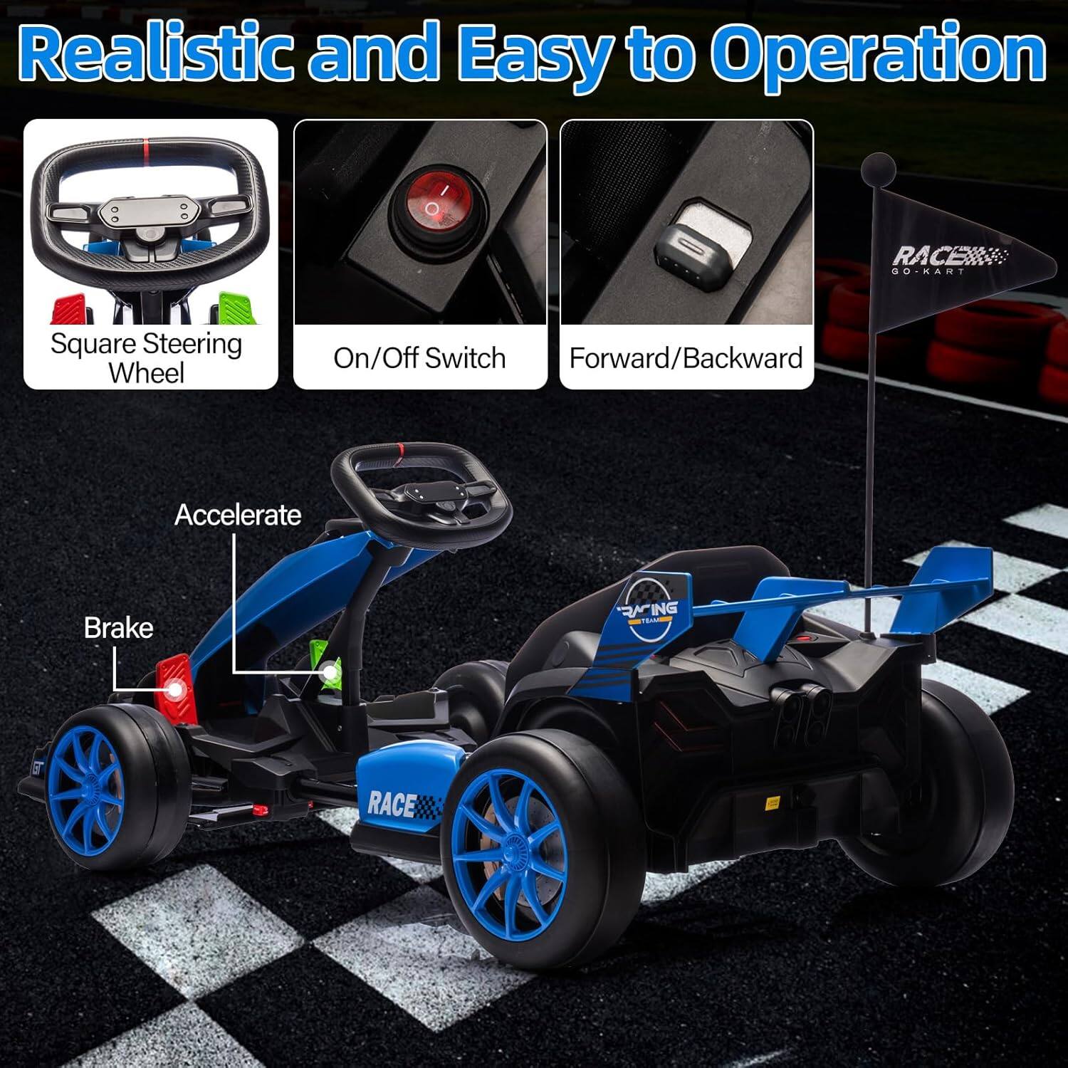 Acekool 24V Kids Electric Go Kart, 7.5MPH Variable Drift Racing Car w ...