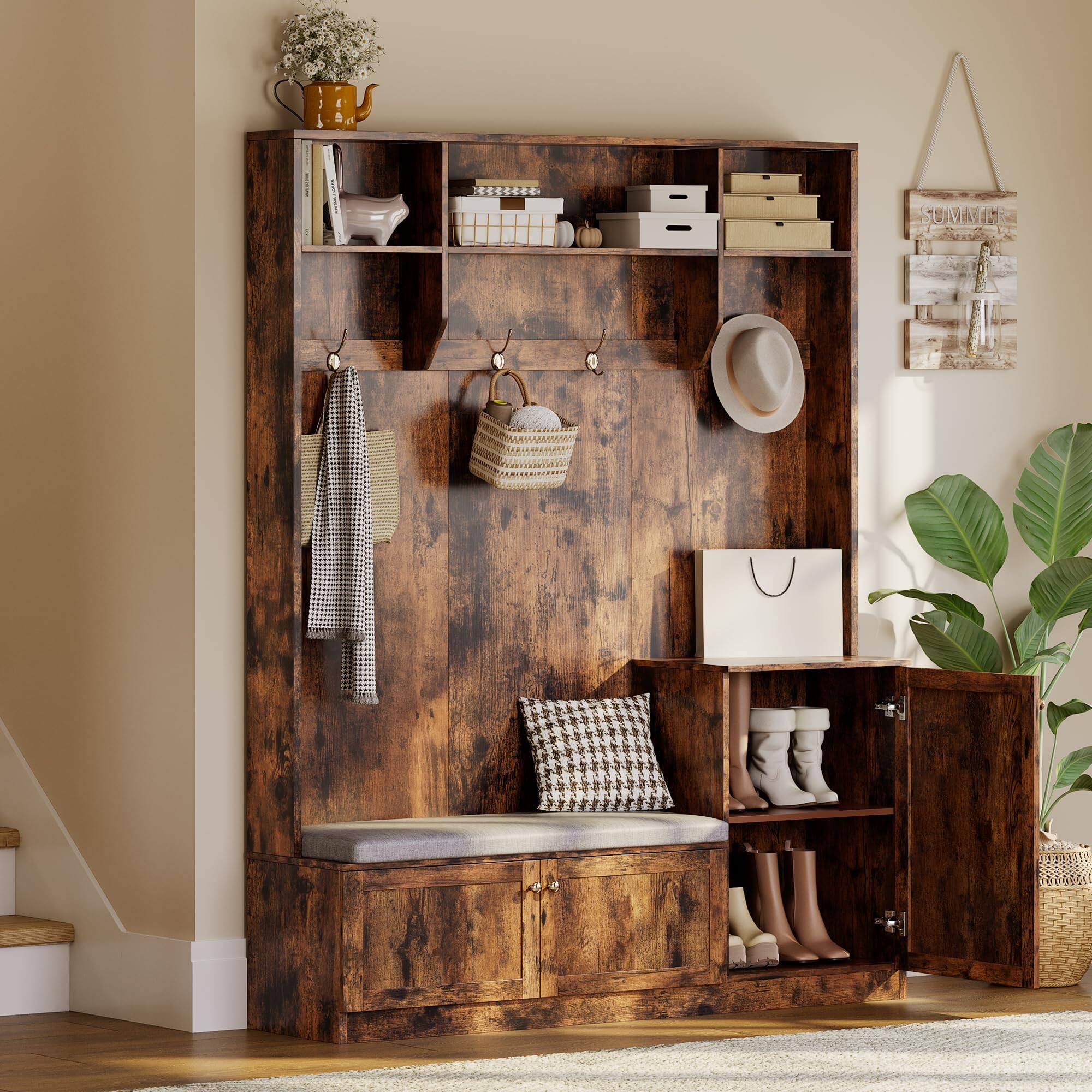 Jojoka 79" Modern 5 in 1 Hall Tree with Bench, Coat Rack, Shoe Cabinets ...