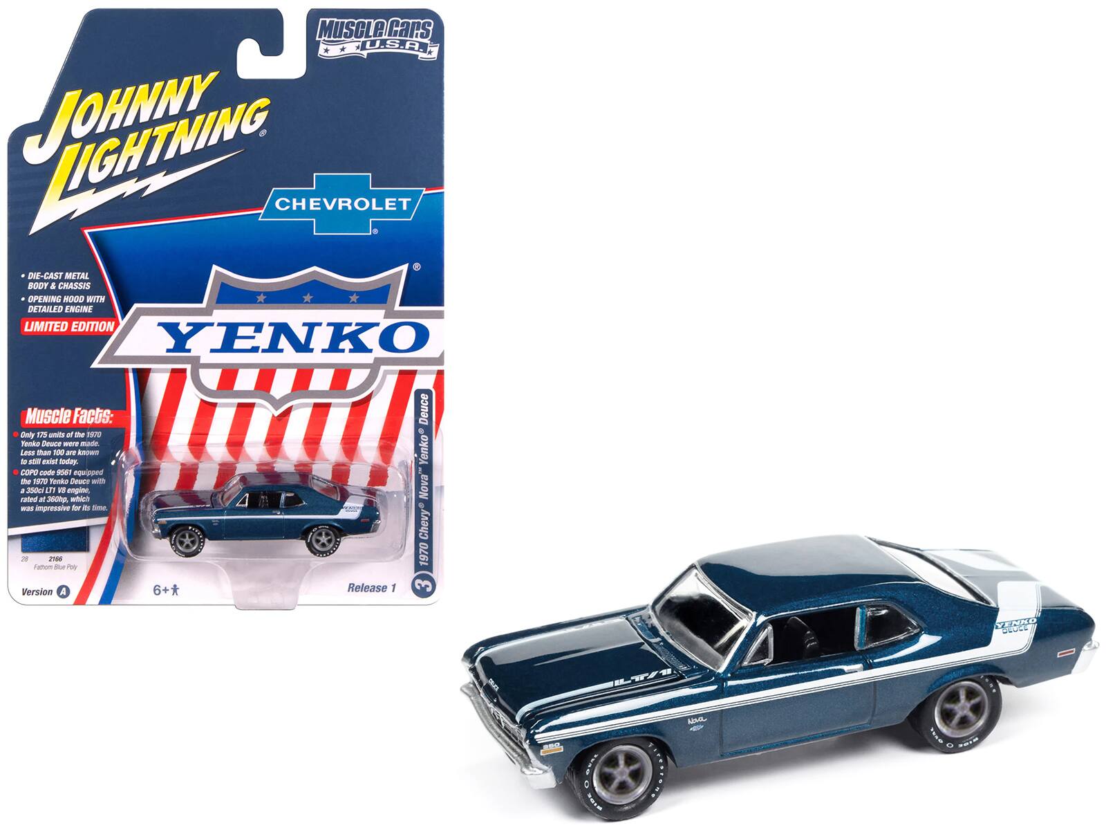 Johnny Lightning 1970 Chevrolet Nova Yenko Deuce Fathom Stripes "Muscle Cars USA" Series 1/64 ...