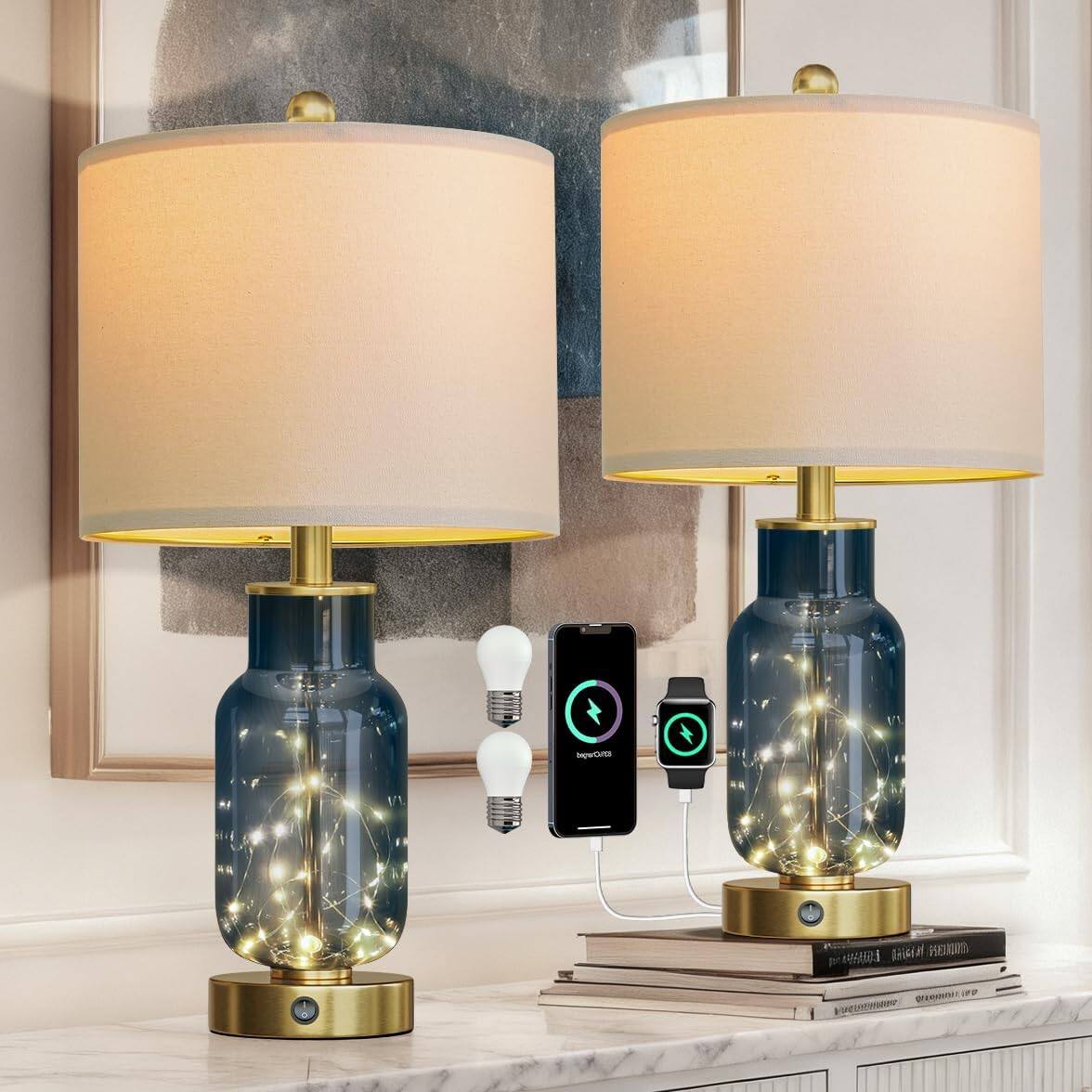 Cozy Serene White Lamp Night Light Modern LED USB Glass Table Lamps ...