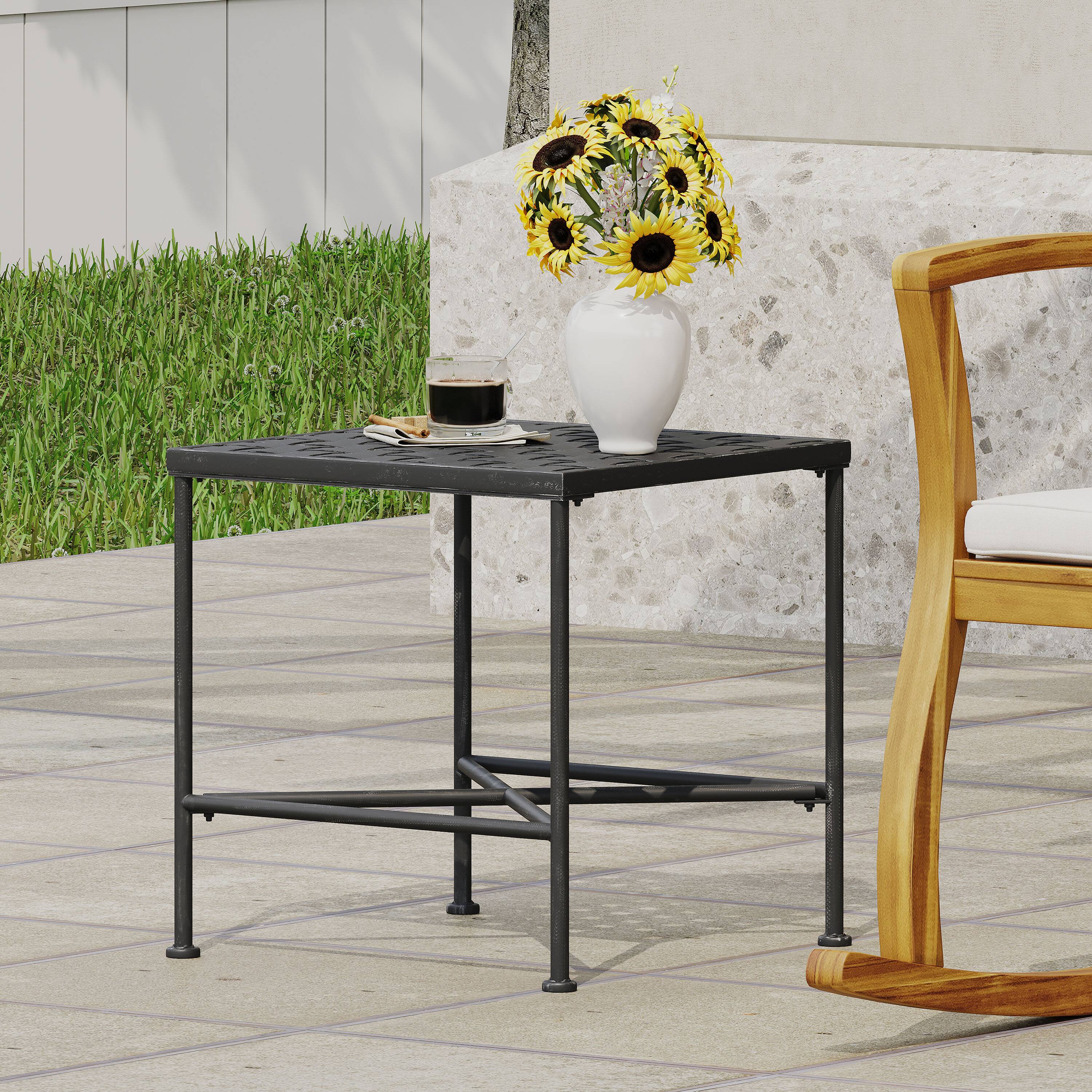 APRILSOUL Outdoor Square Side Table with XShaped Iron Frame Black SF-WO ...