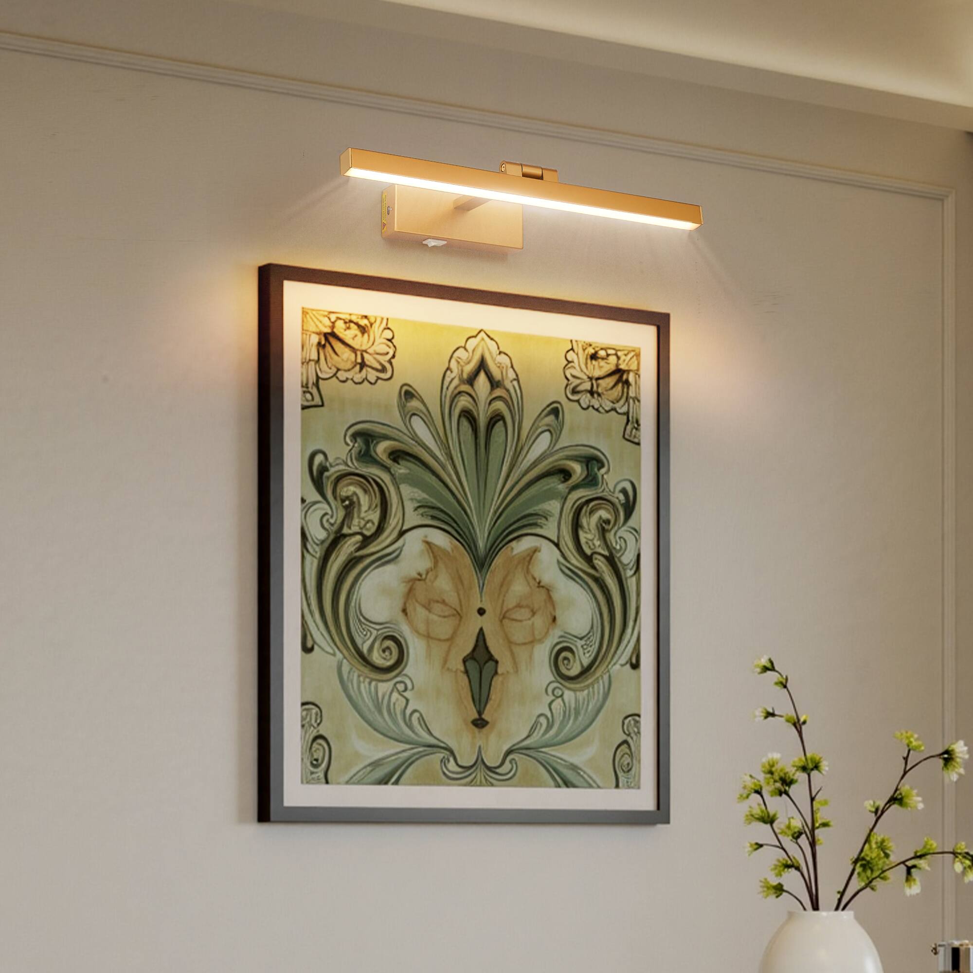 APRILSOUL 16inch Gold Bathroom Light Fixtures Over Mirror Modern Dimmable LED Vanity Light for ...