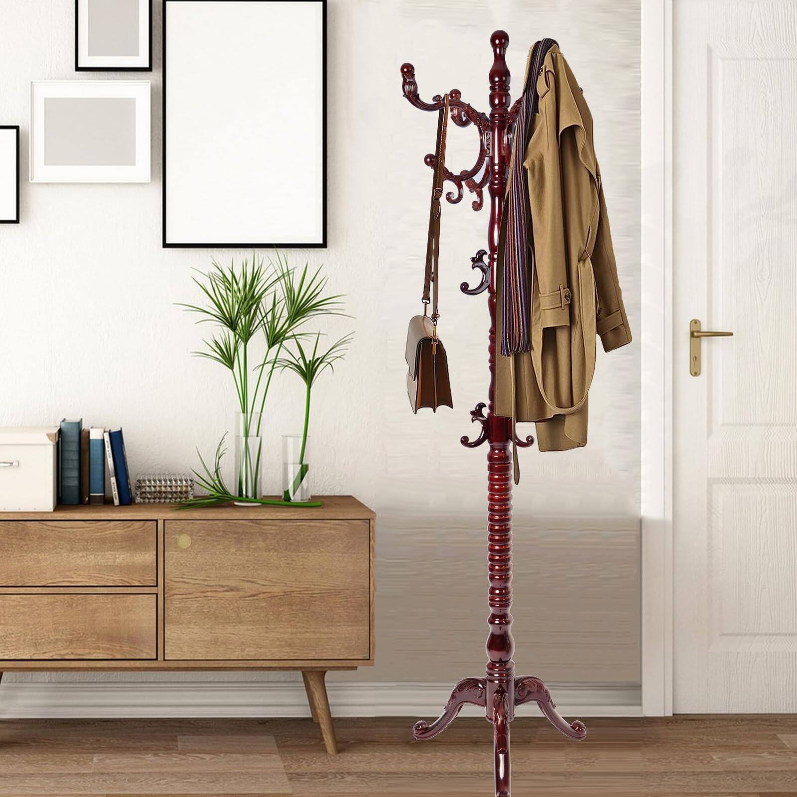HM 1810 Coat Racks Free Standing With Wood Stands For Entryway ...