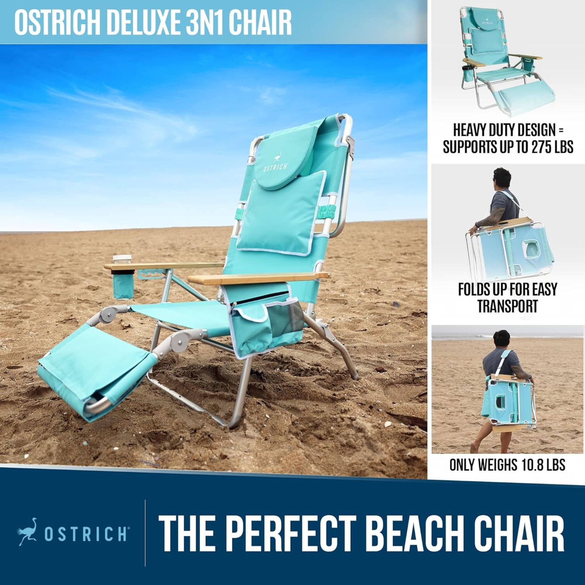 Ostrich Deluxe 3N1 Lightweight Outdoor Lawn Beach Lounge Chair w ...