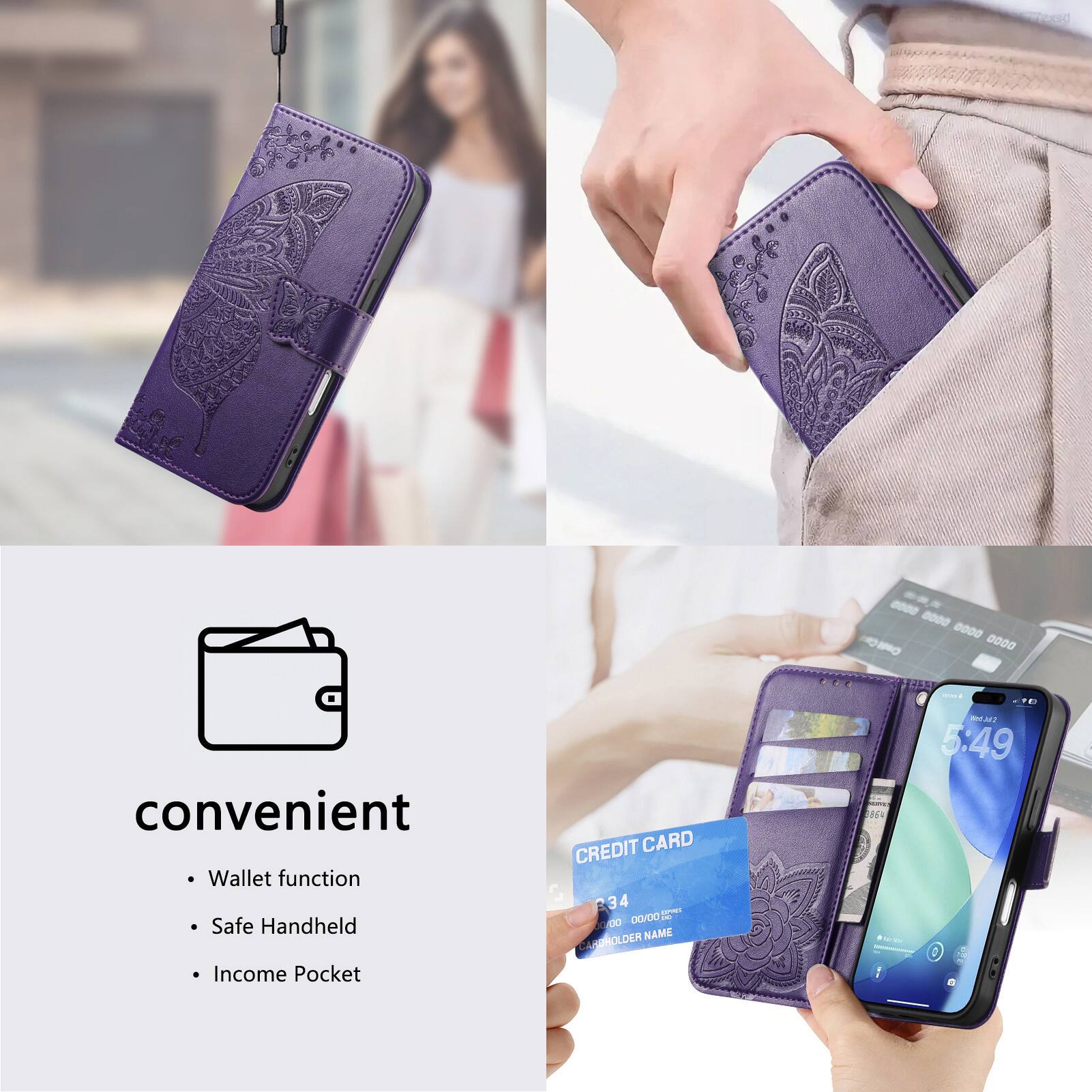 Dteck Wallet Case for Apple iPhone 17 Pro Max, Embossed Butterfly ...