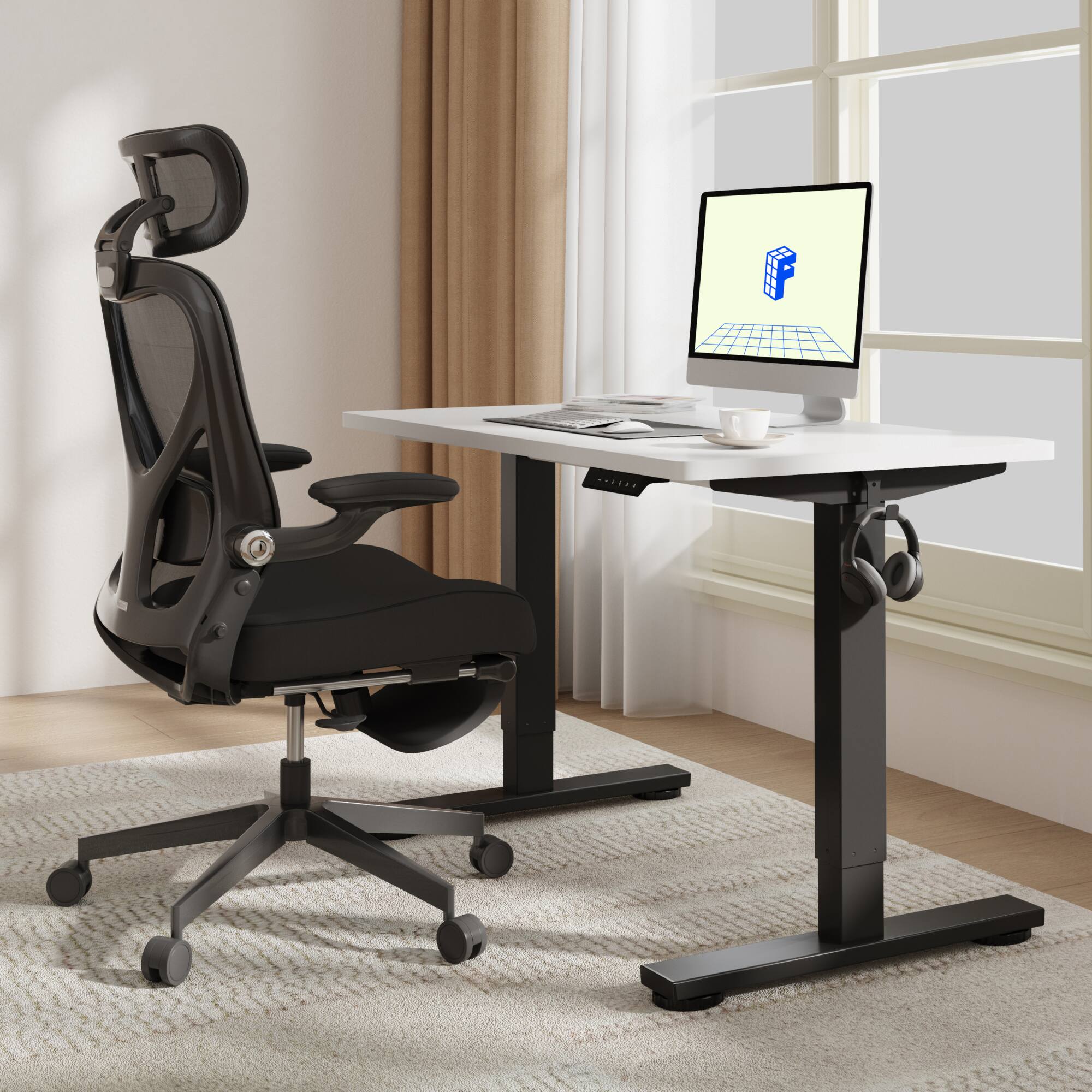 FlexiSpot E2 42''W Electric Adjustable Standing Desk Chipboard, /Black White E2B4224W - Best Buy