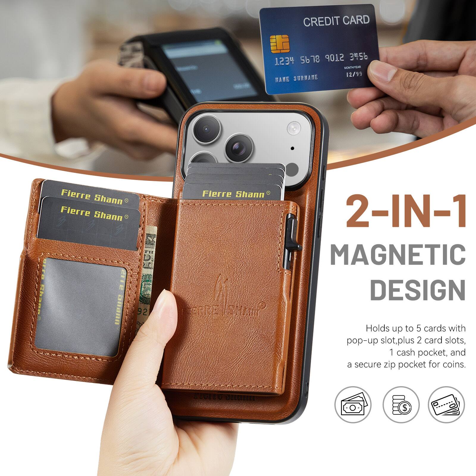 Dteck 2 in 1 Magnetic Wallet Case for Apple iPhone 17 Pro,RFID PU ...
