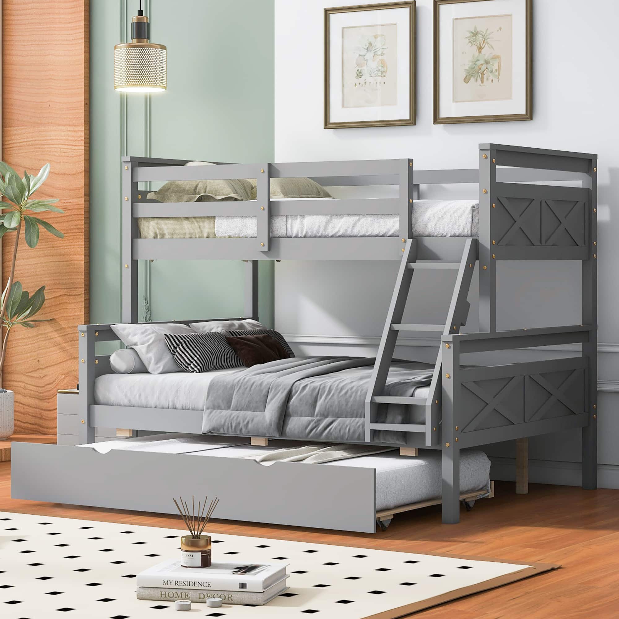 TinyHomie - Twin over Full Bunk with Ladder Twin Size Trundle Safety ...