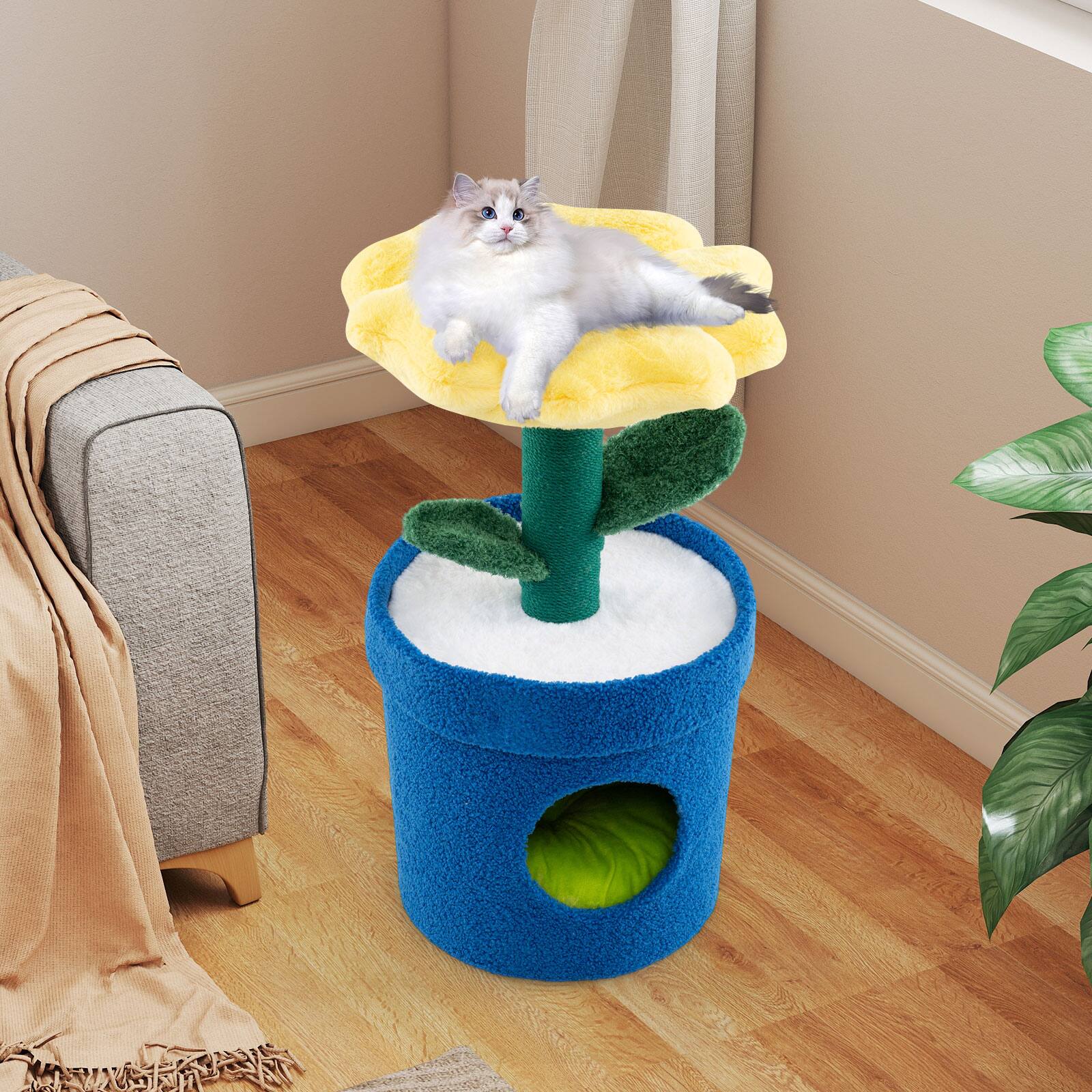 Gymax Cute Cat Tree for Indoor Cats Kitten Tower w/Flower Padded Perch ...