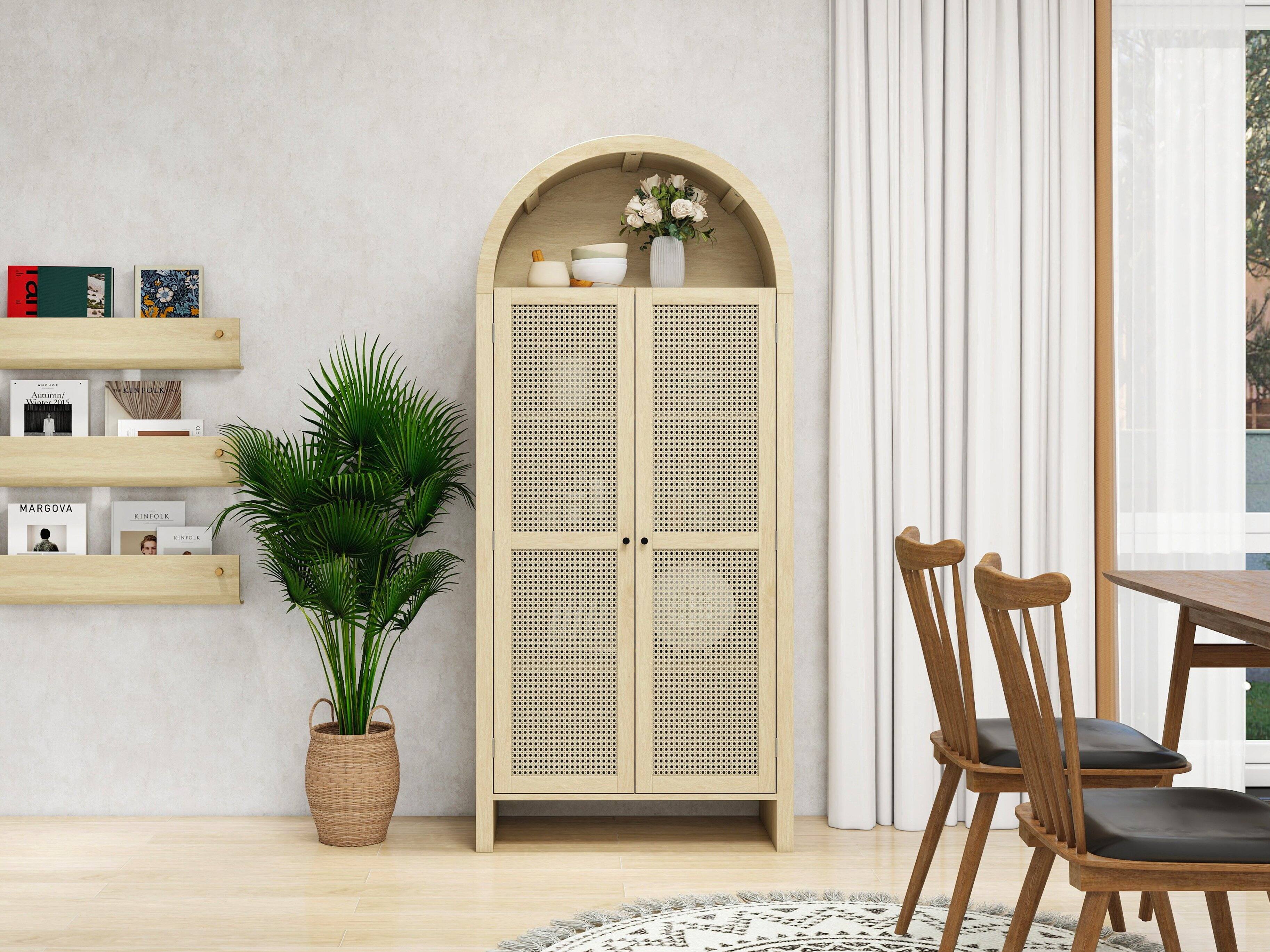 APRILSOUL Elegant Arch Design Rattan Cabinet with Openwork Surface ...