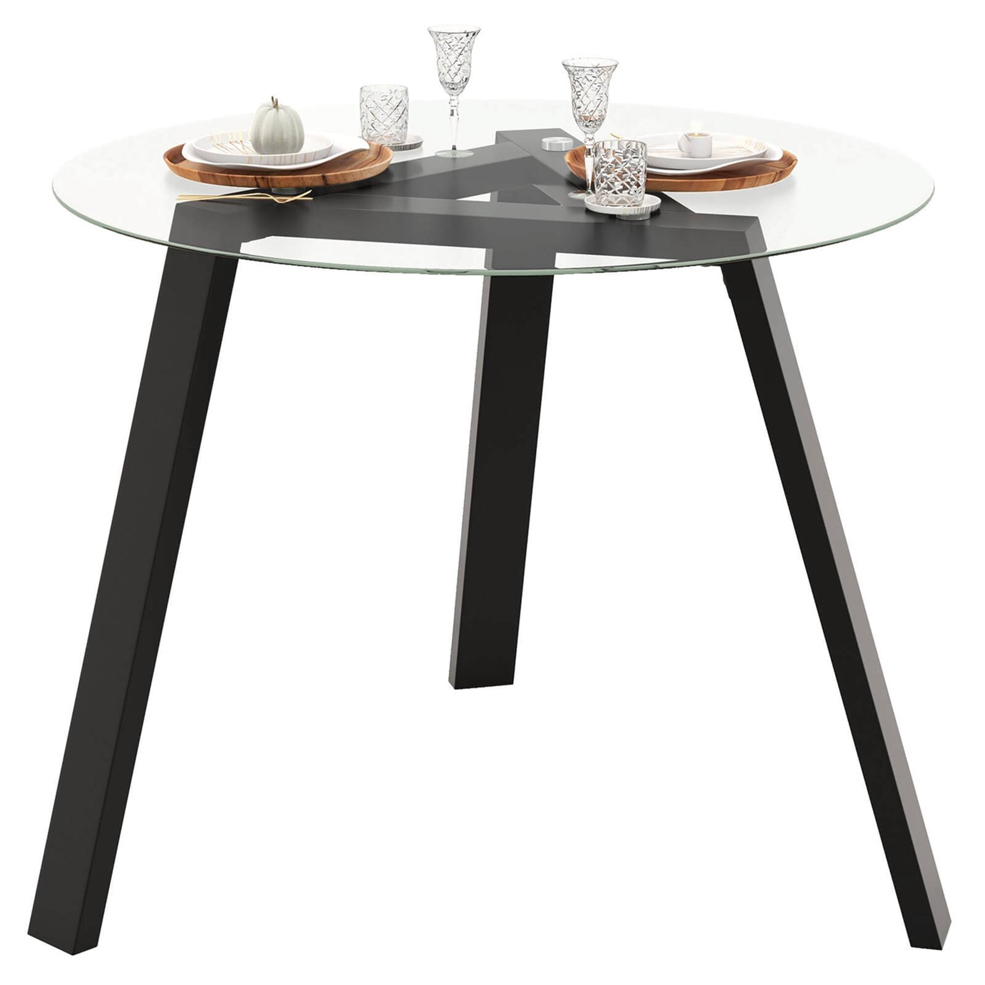Costway 36" Round Glass Dining Table for 4 with Tempered Glass Tabletop ...