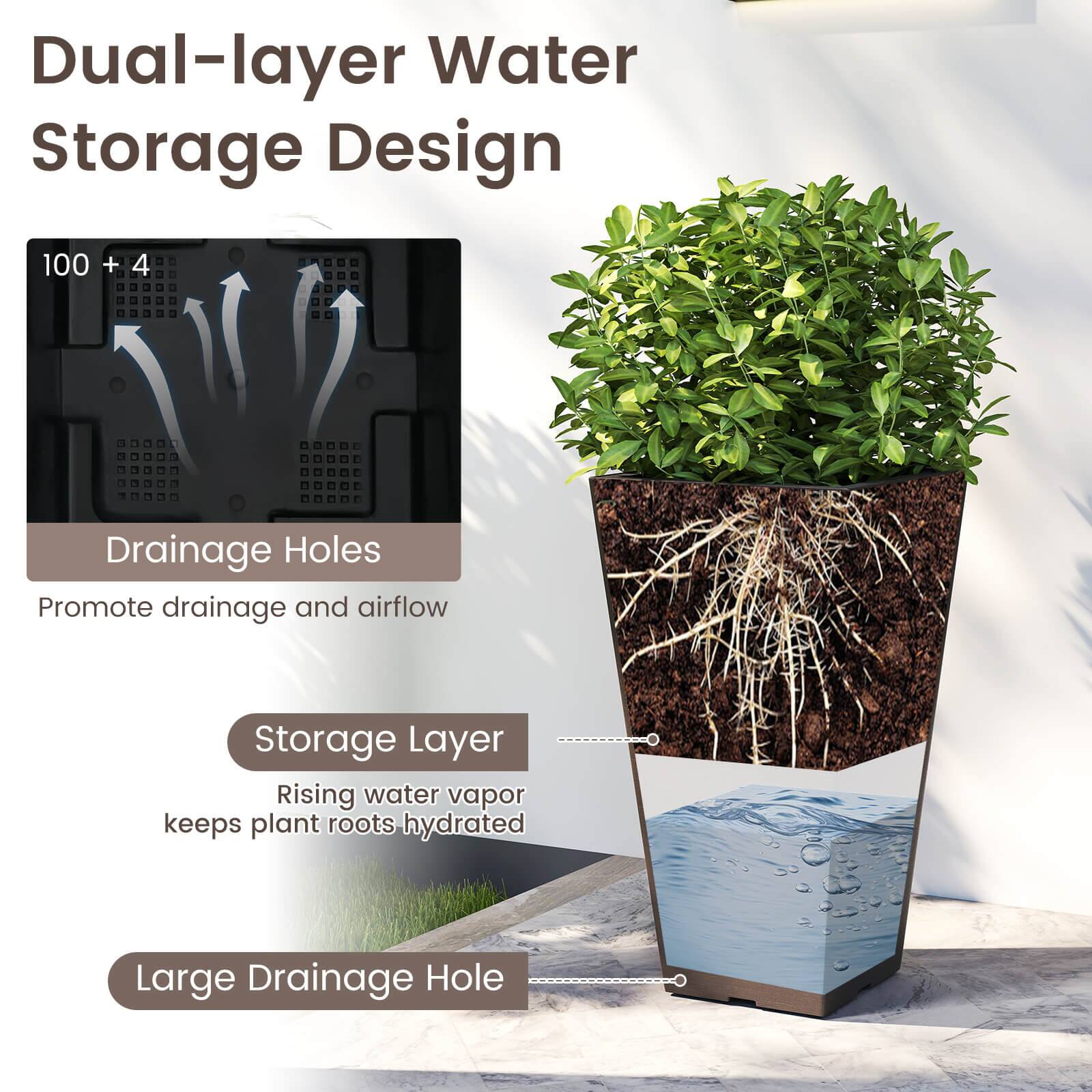 Costway 22.5" Tall Square Planter Set of 2 with Removable Inner Bucket ...