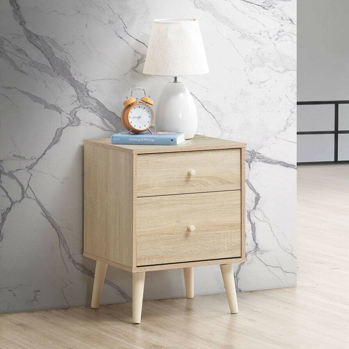 Costway Nightstand 2 Drawer Beside End Side Table with Rubber Legs ...