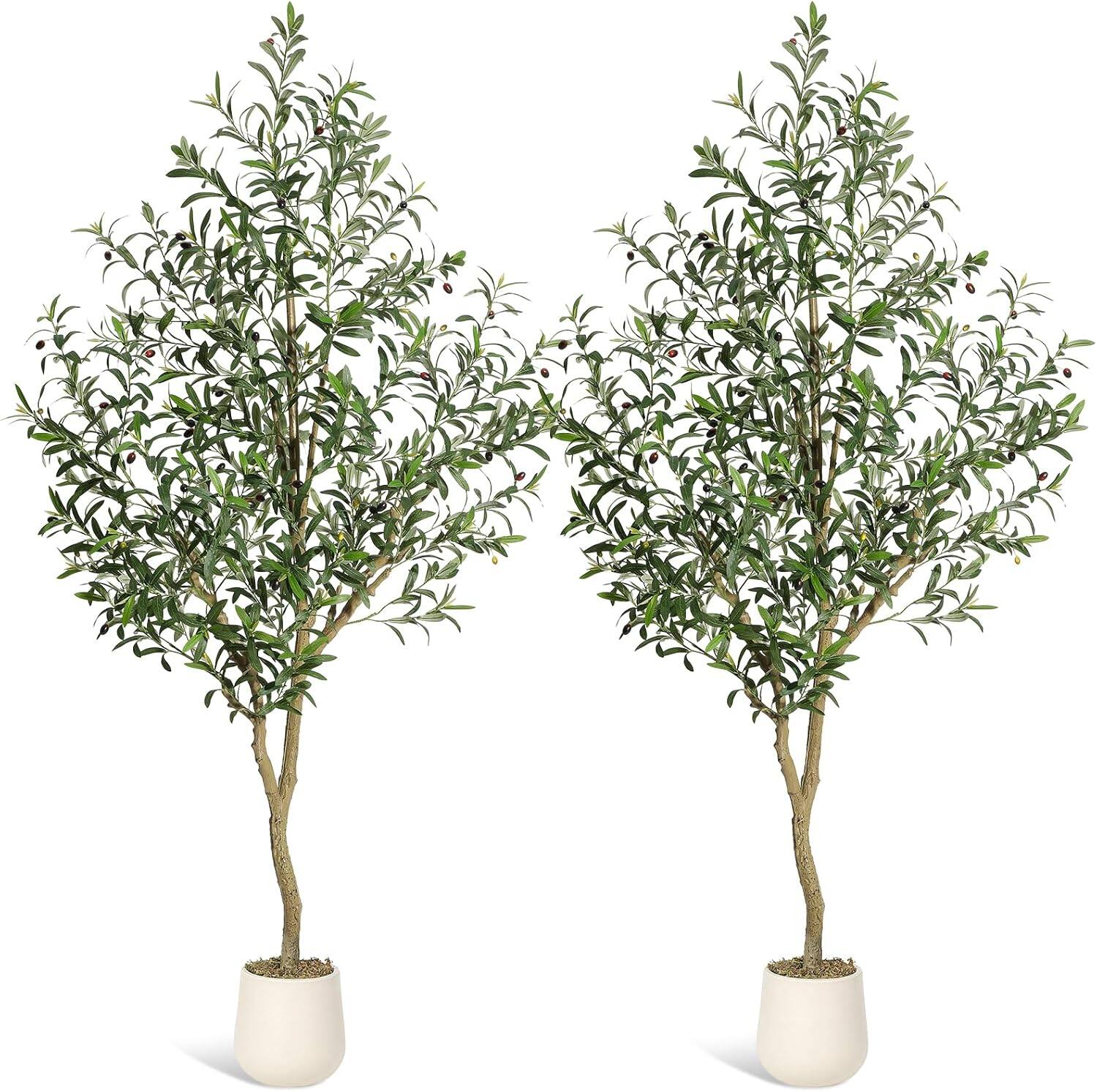 Homhougo 7FT Tall Olive Trees Artificial, Faux Olive Tree with Planter ...