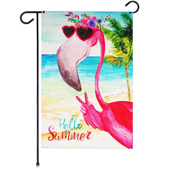 G128 Hello Summer Flamingo Peace Sign Garden Flag 12 x 18 Inch Printed ...