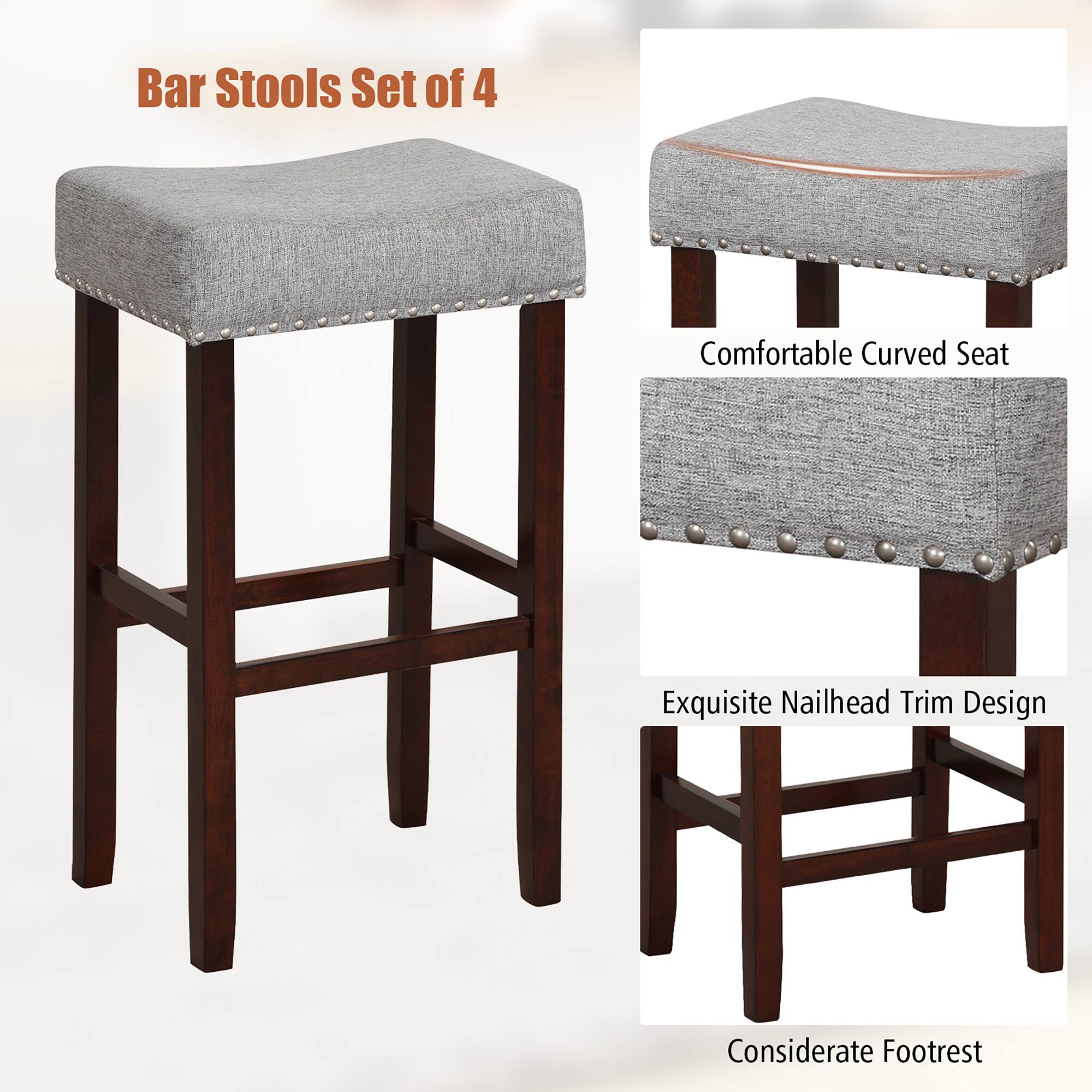 Gymax Set of 4 Bar Stools Bar Height Saddle Kitchen Chairs w/ Wooden ...