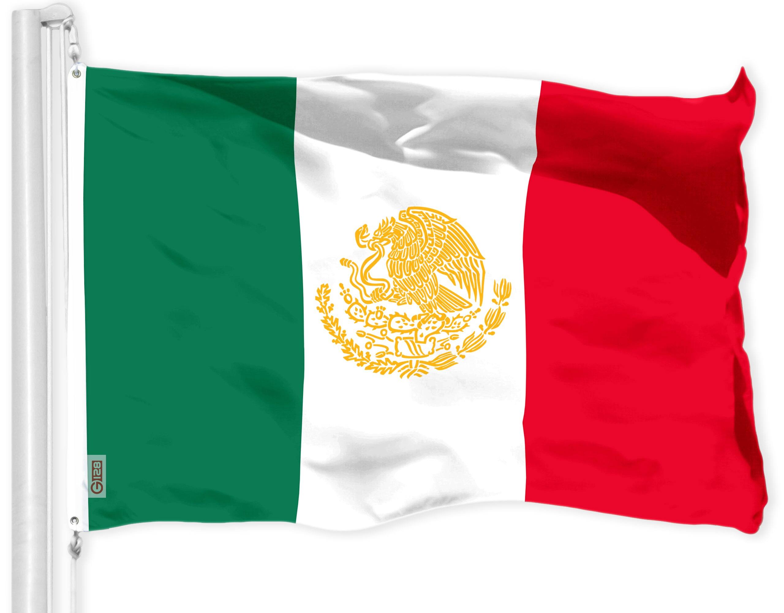 G128 Mexico Flag with Golden Coat of Arms, 3x5 ft, 150D Dye Sublimated ...