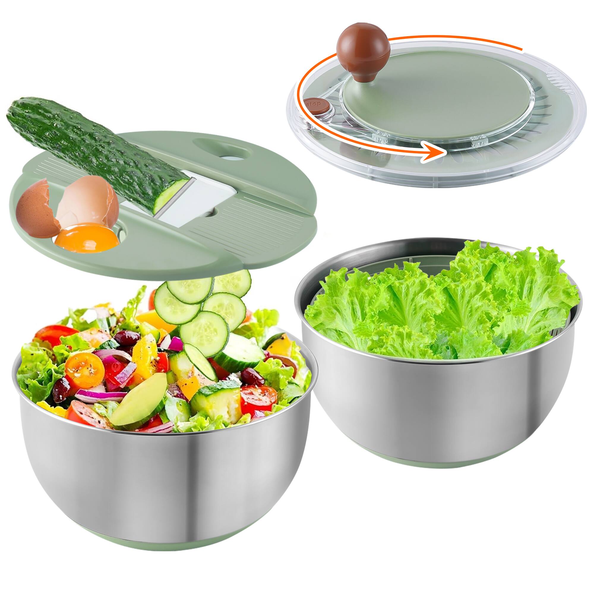 Malletson 4.8 Qt Lettuce Spinner with Non Slip Base, Drain, Stop Button ...